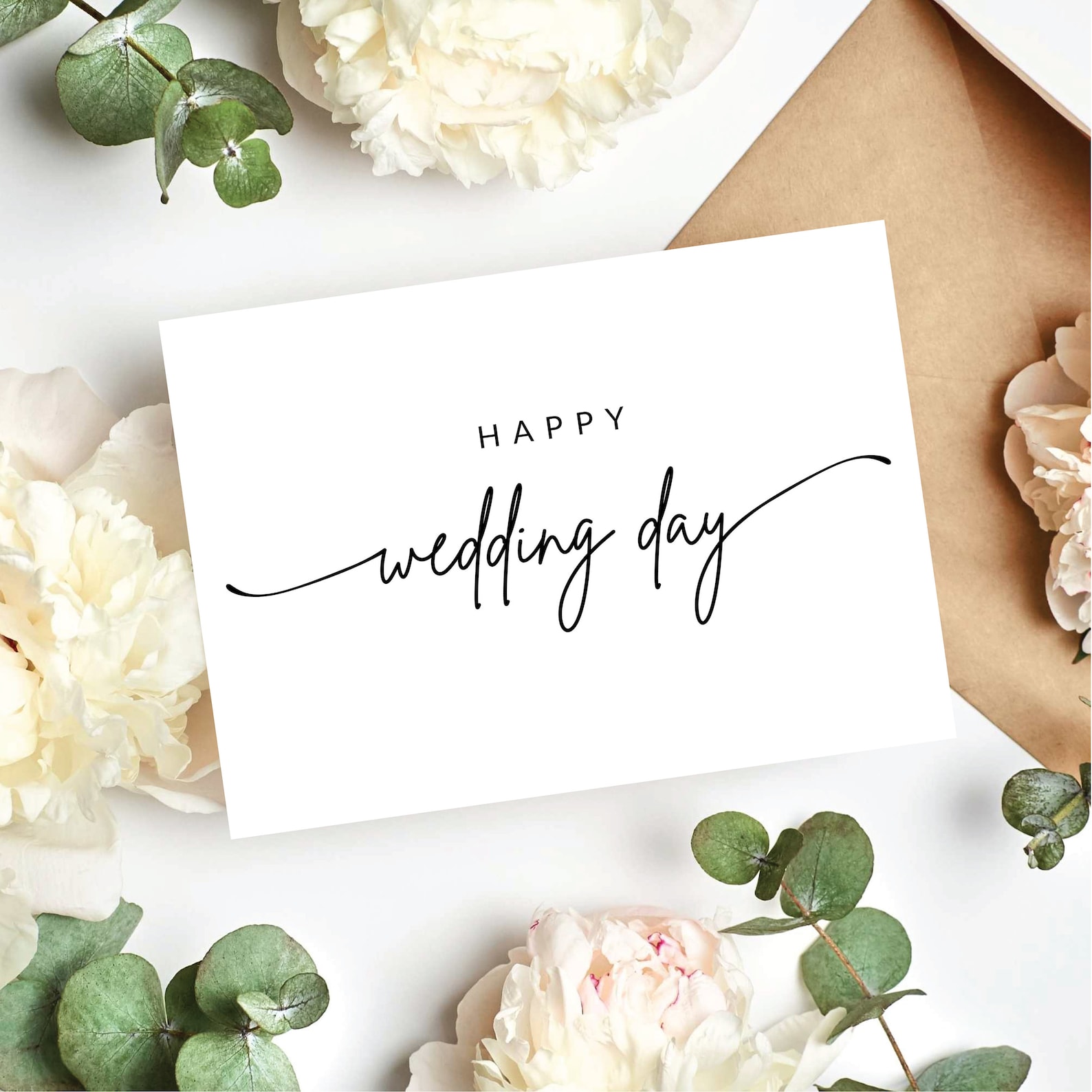 PRINTABLE Simple Happy Wedding Day Card, Newly Weds Card,modern Wedding ...