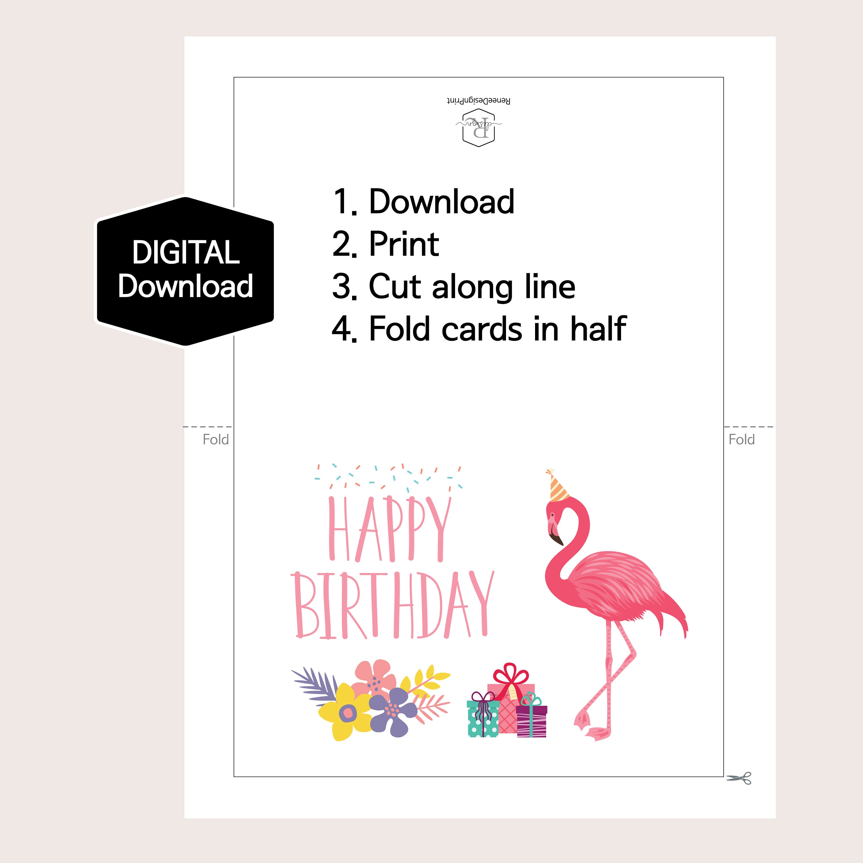Flamingo Birthday Card for Kids,fink Flamingo Card for Girl,flamingo ...