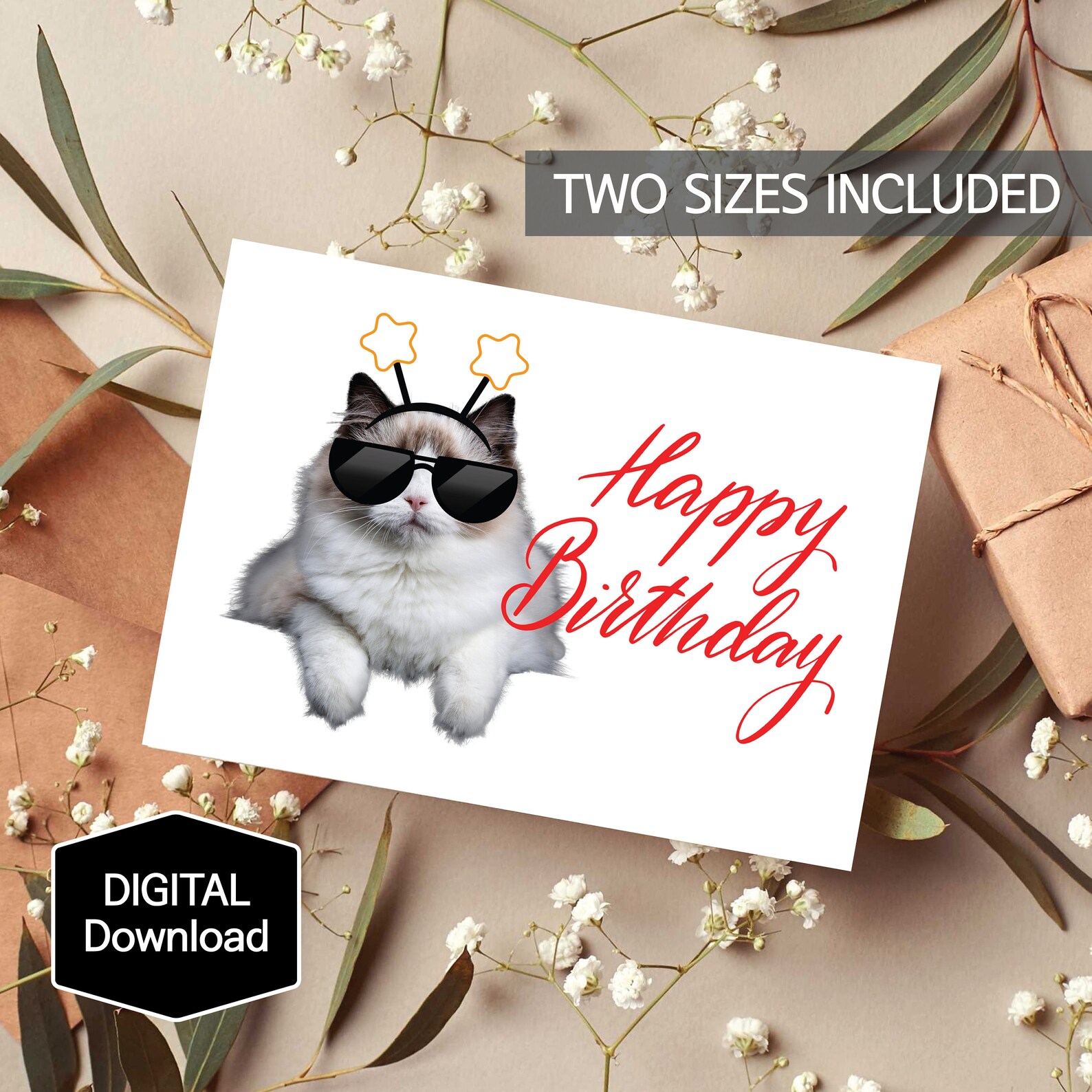 Printable Cat Happy Birthday Card,funny Cat, Humorous Cat Card Card ...