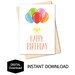 Printable Birthday Card for Kids,balloon Birthday Card, Colorful ...