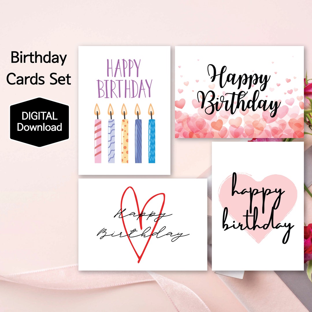 PRINTABLE Birthday Card Set,set of 4 Birthday Card,happy Birthday Card ...