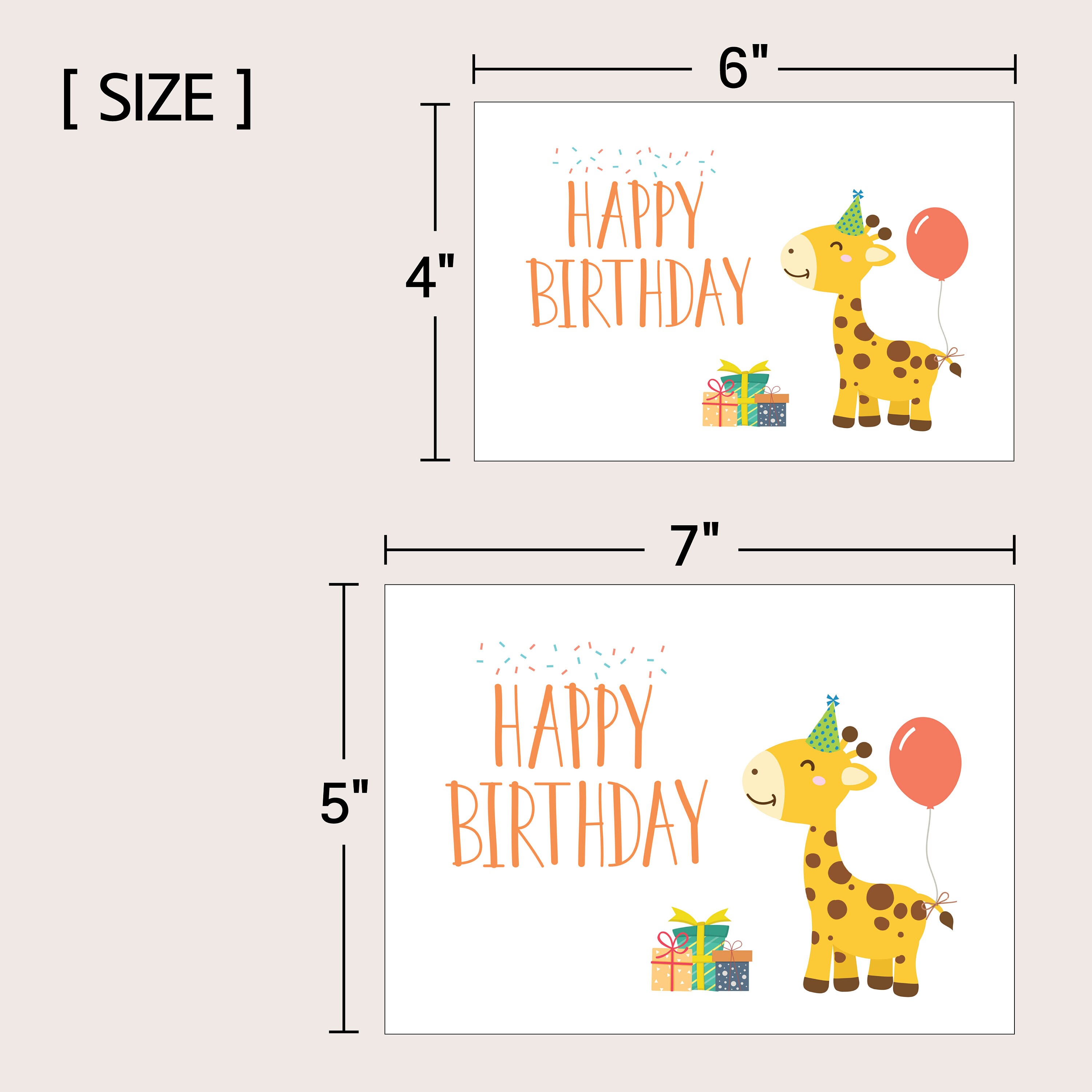 Giraffe Birthday Card for Kids,cute Baby Animal Birthday Card,instant ...