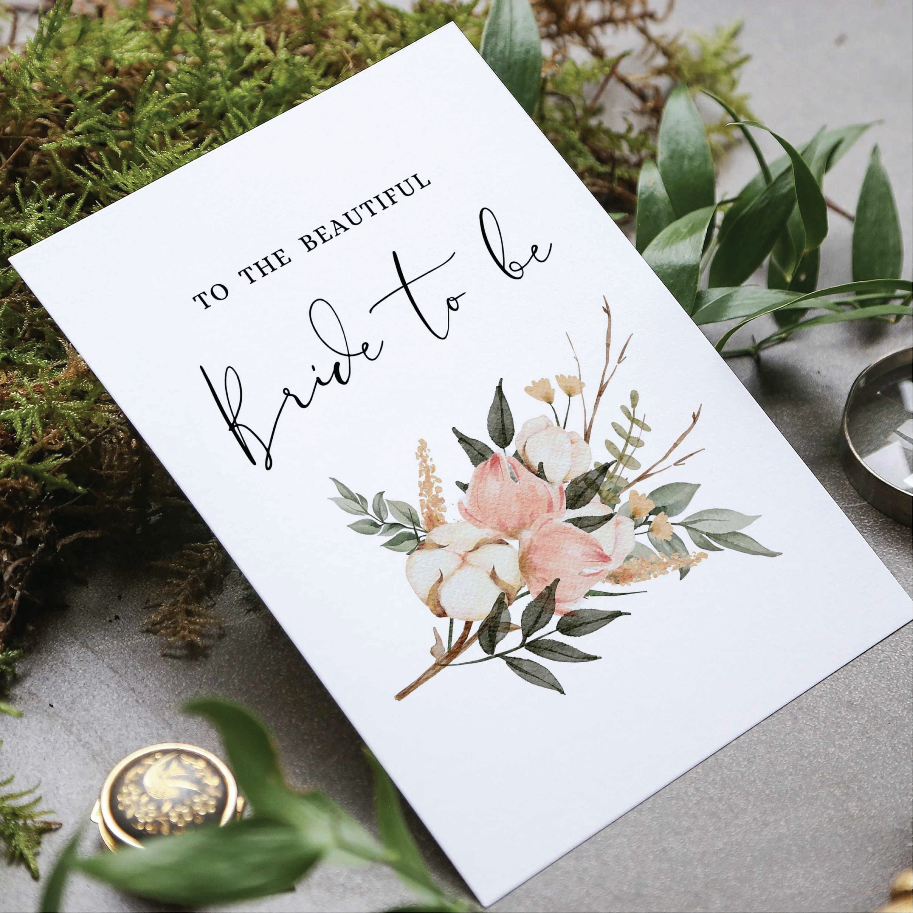 Printable to the Beautiful Bride to Be Card,cotton Plant Branch,bridal ...