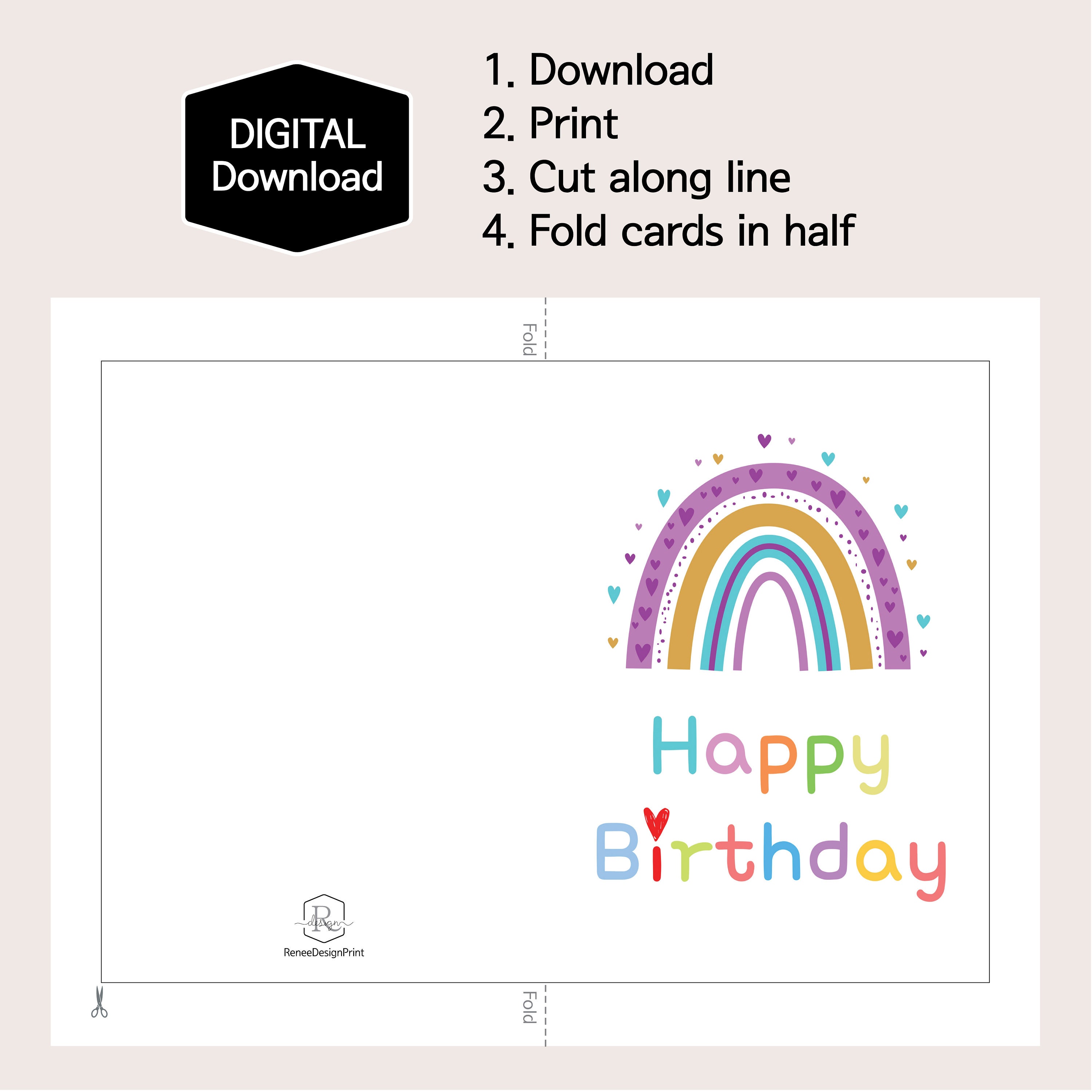 Printable Rainbow Happy Birthday Card for Kids,rainbow Birthday Card ...