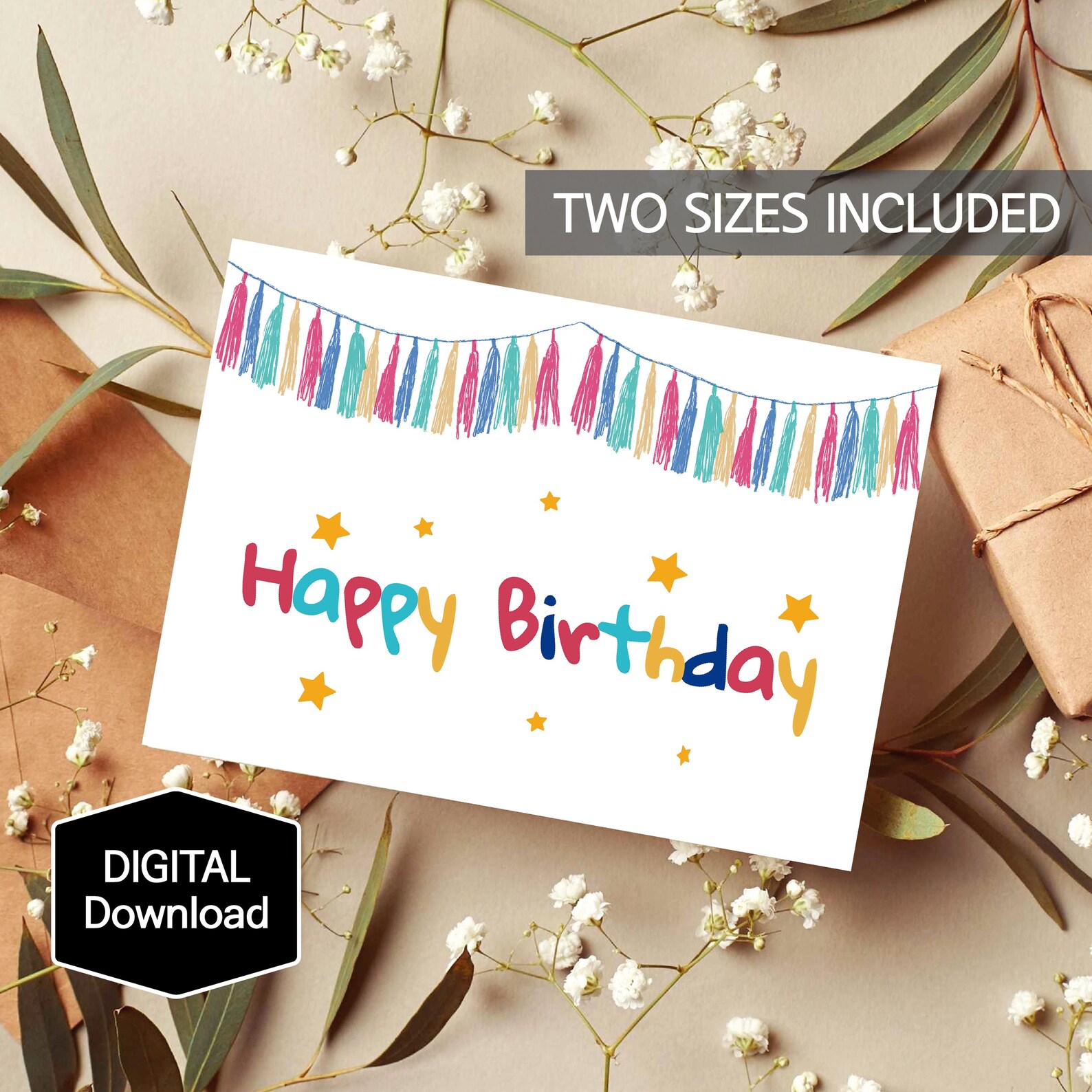 Printable Happy Birthday Card for Kids, Tassel Birthday Card, Star Kids ...