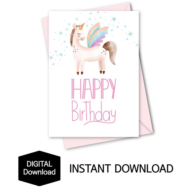 Printable Unicorn Birthday Card,magical Unicorn Card for Kids,cute ...