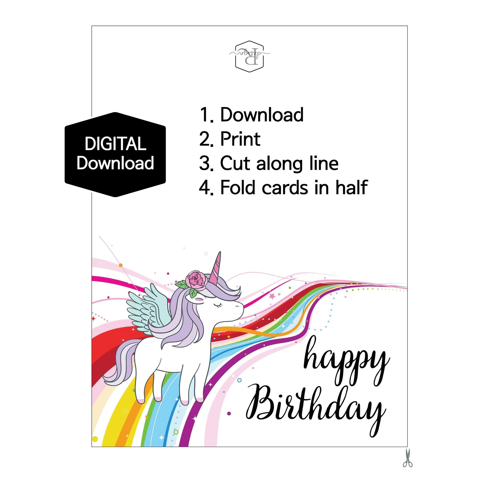 Printable Unicorn Birthday Card,magical Unicorn Card for Kids,birthday ...