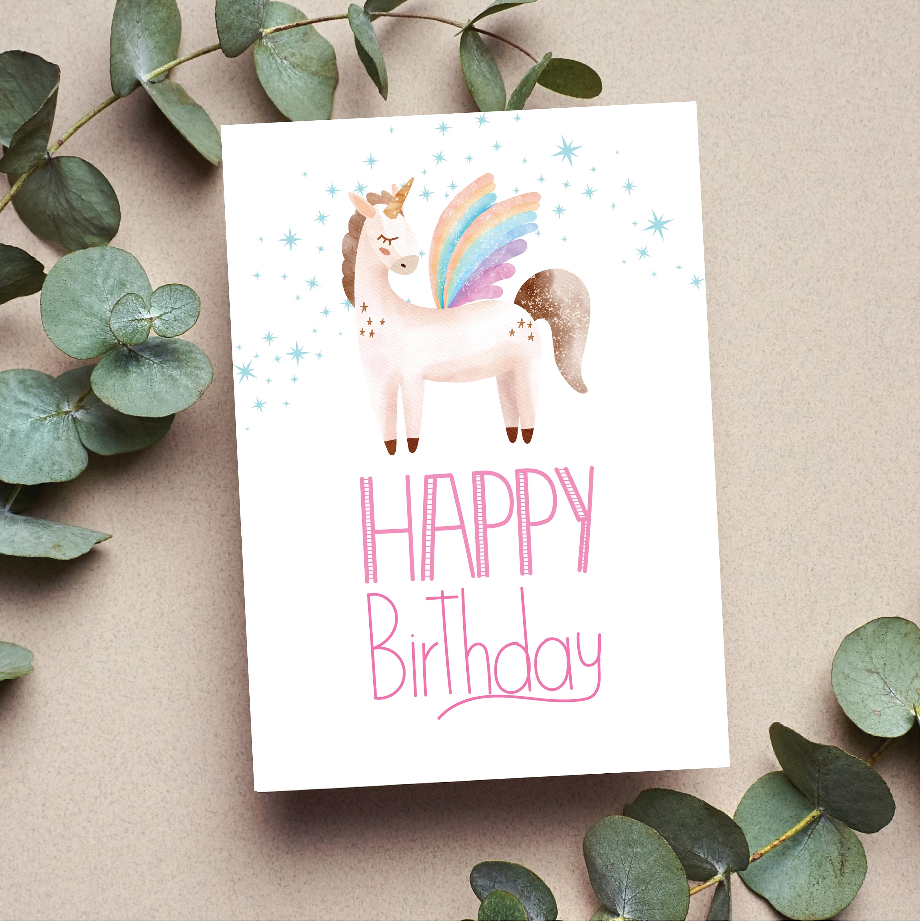 Printable Unicorn Birthday Card,magical Unicorn Card for Kids,cute ...