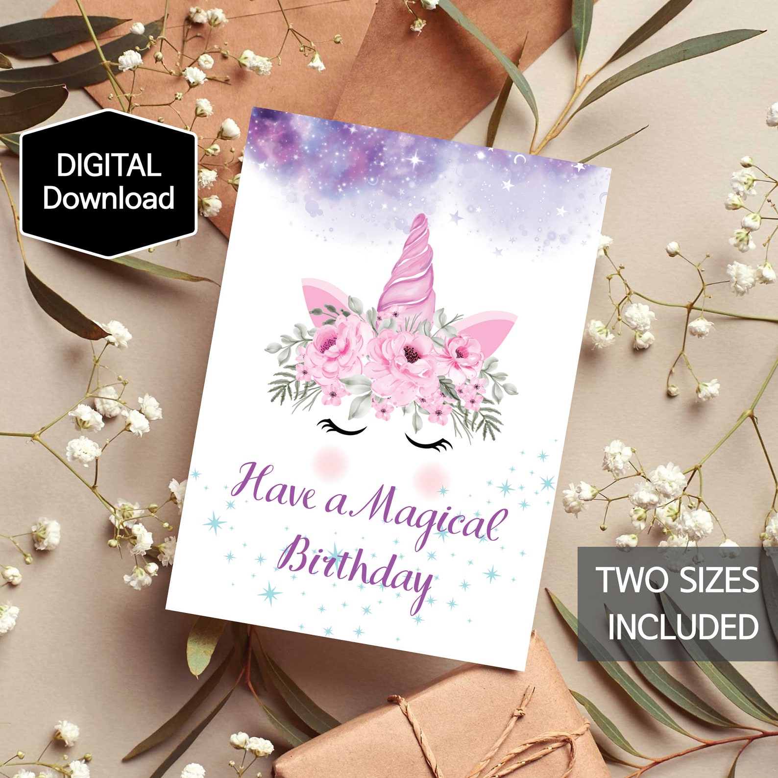Printable Unicorn Birthday Card for Girl,magical Unicorn Card for Kids ...