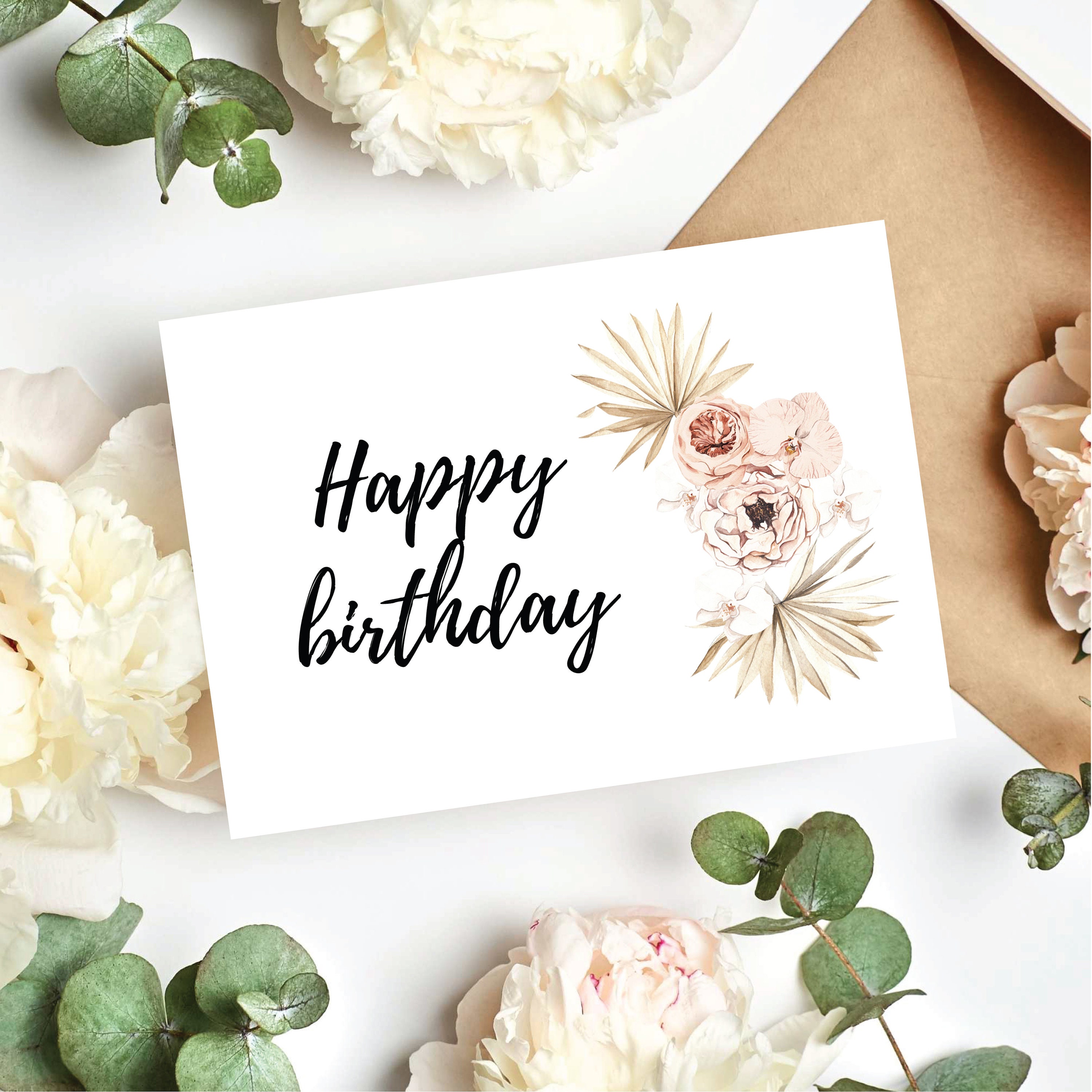 Printable Boho Floral Happy Birthday Card for Her,bohemian Palm Leaf ...