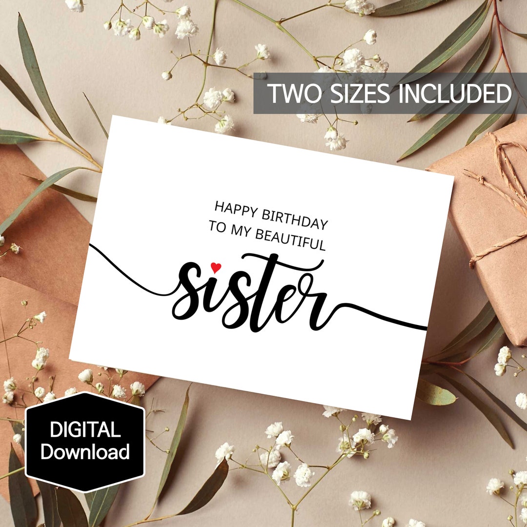 PRINTABLE Simple Happy Birthday to My Beautiful Sister Card,card for ...
