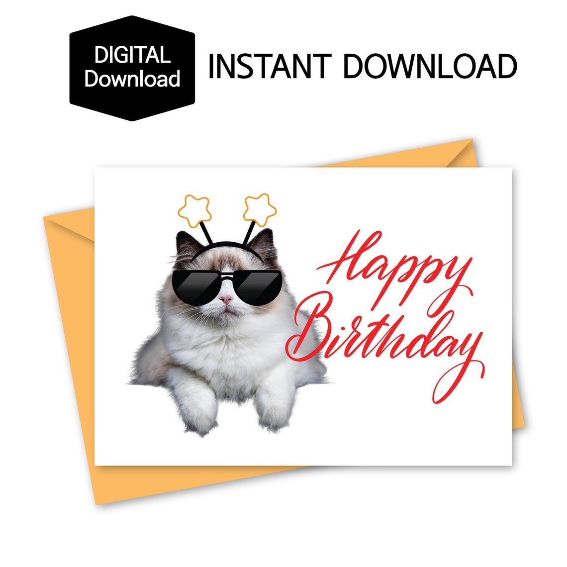 Printable Cat Happy Birthday Card,funny Cat, Humorous Cat Card Card ...