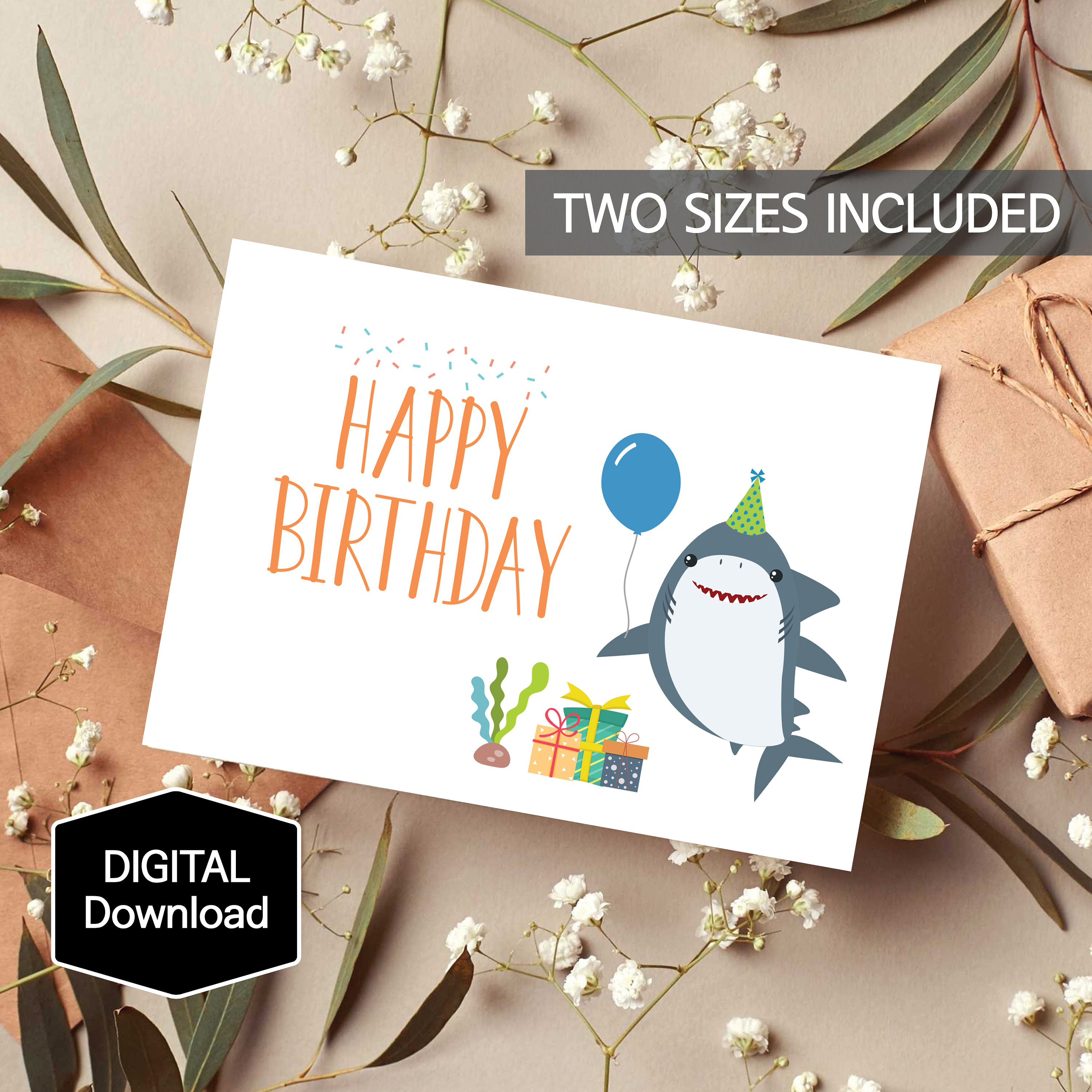 Printable Shark Birthday Card for Kids,shark Card for Boy,jaws Birthday ...