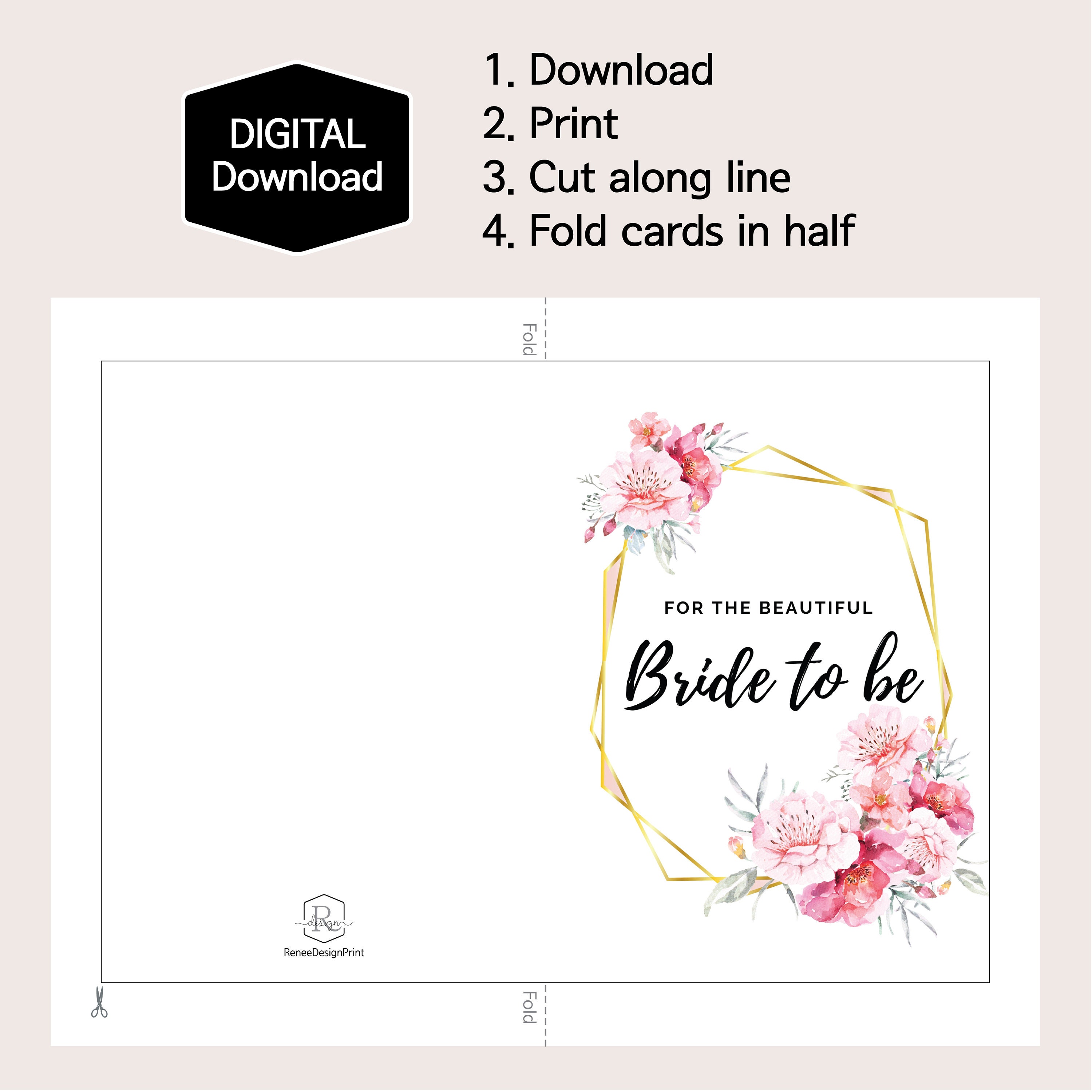 Printable for the Beautiful Bride to Be Card,bridal Shower Card,floral ...