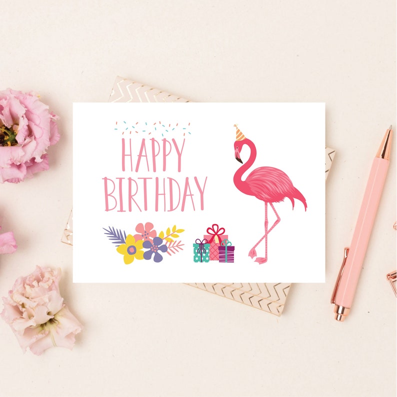 Flamingo Birthday Card for Kids,fink Flamingo Card for Girl,flamingo ...
