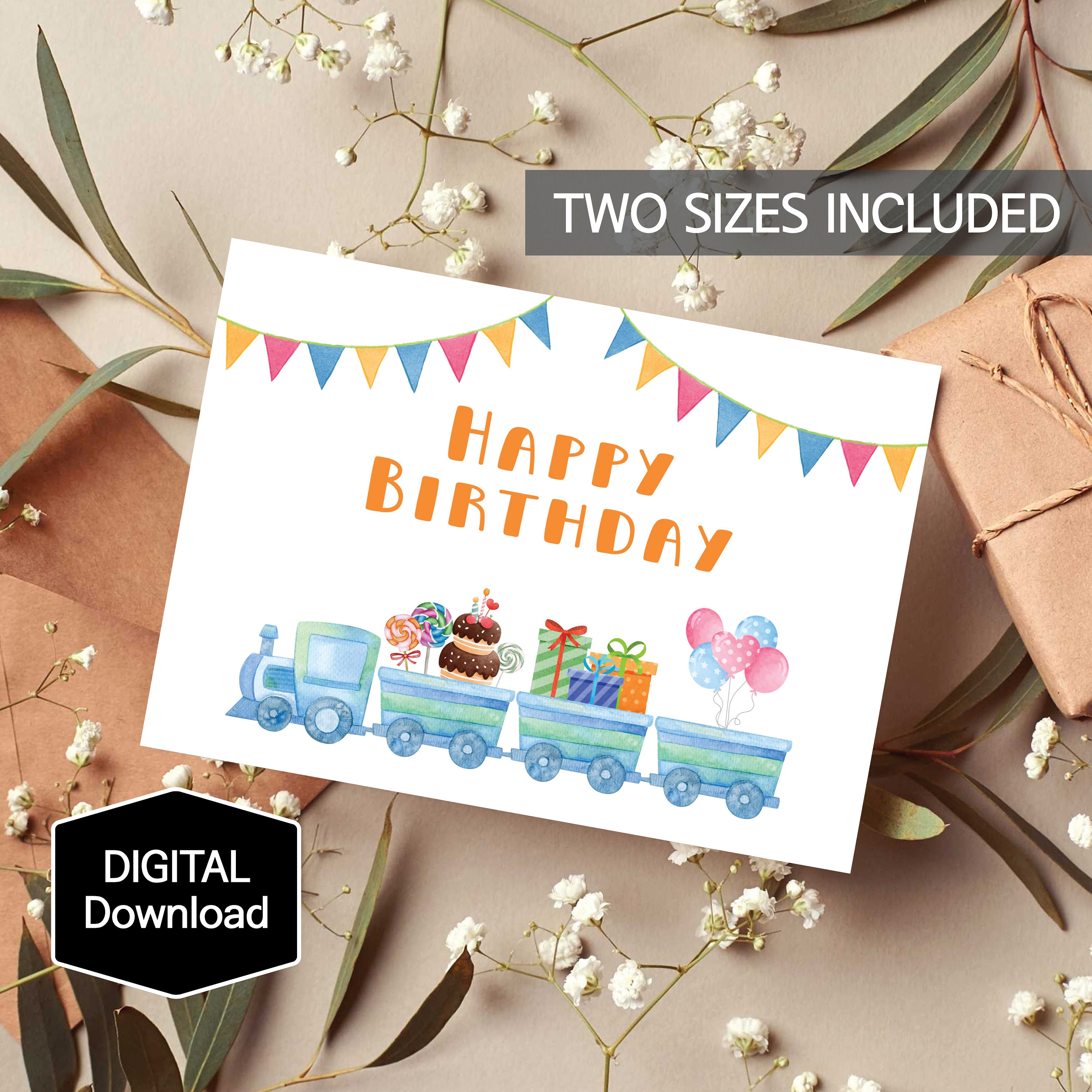 Train Happy Birthday Card for Kids,printable Birthday Card for Boy,choo ...