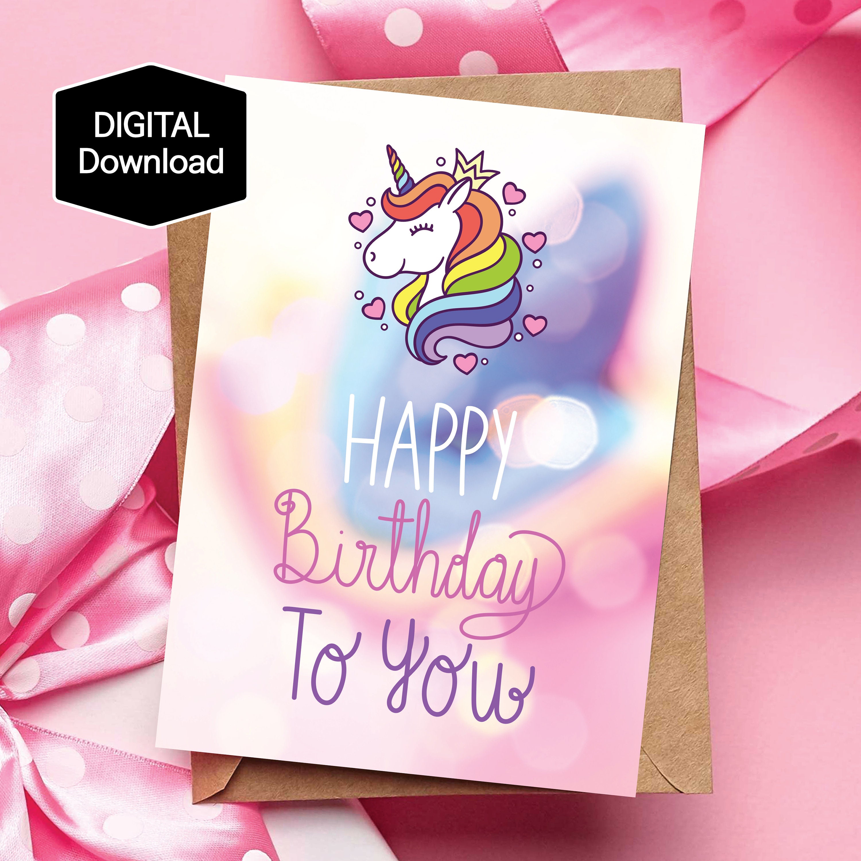 Unicorn Happy Birthday Card for Kids,printable Birthday Card for Girls ...