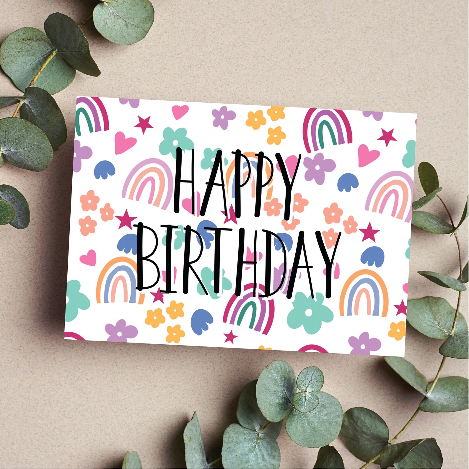 Printable Rainbow Happy Birthday Card for Kids,rainbow Birthday Card ...