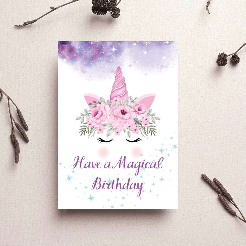 Printable Unicorn Birthday Card for Girl,magical Unicorn Card for Kids ...