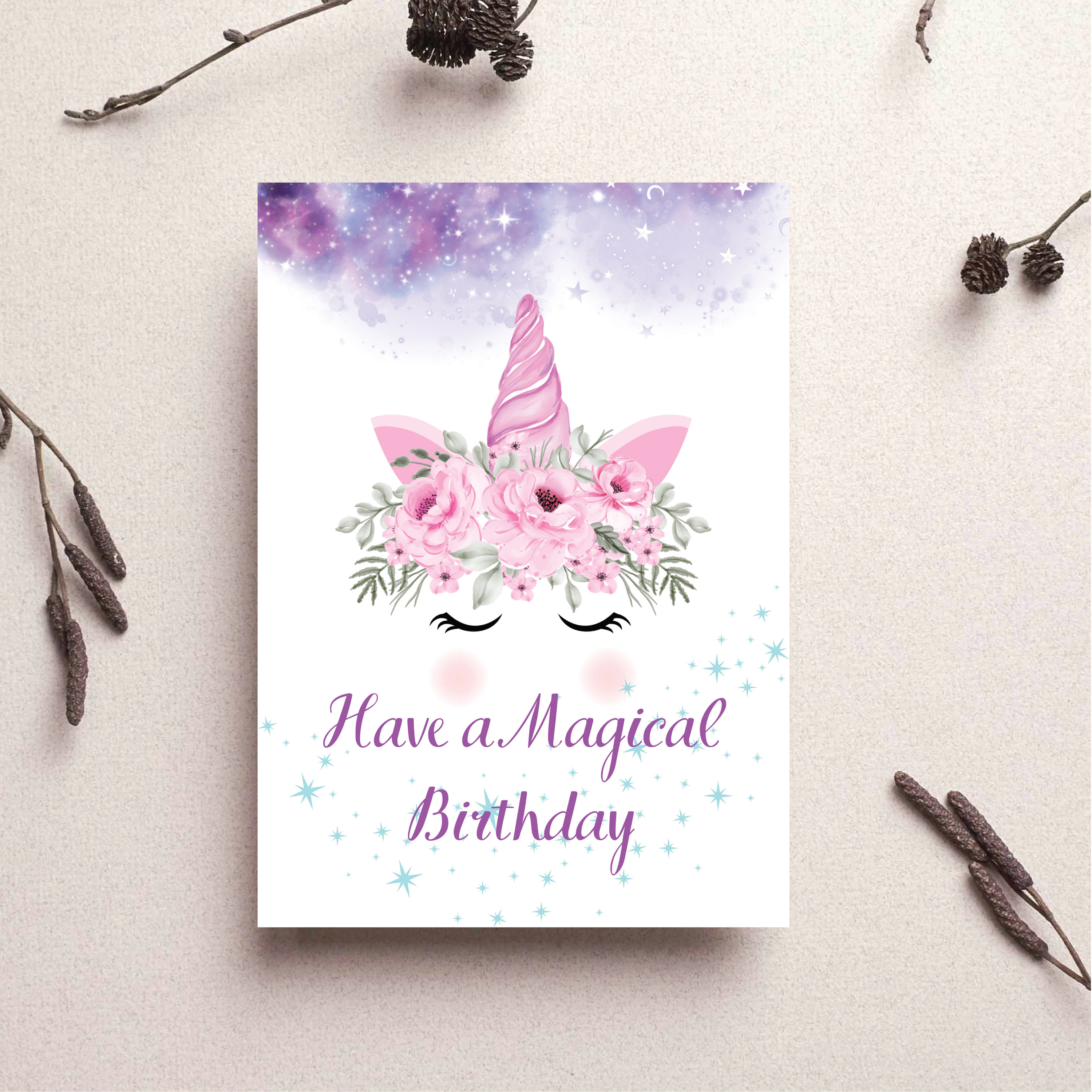 Printable Unicorn Birthday Card for Girl,magical Unicorn Card for Kids ...