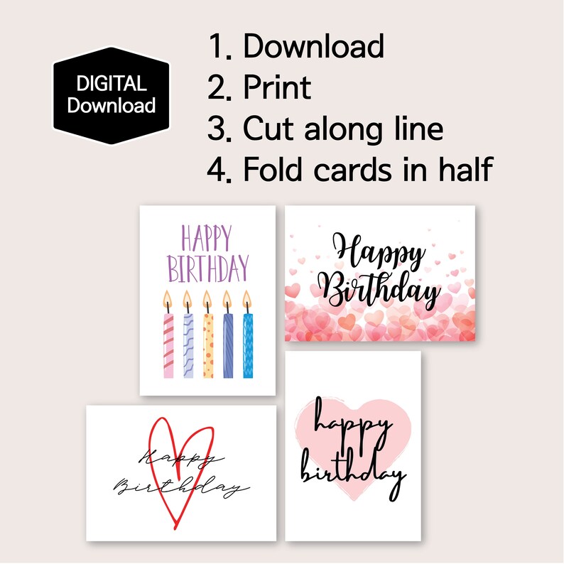 PRINTABLE Birthday Card Set,set of 4 Birthday Card,happy Birthday Card ...
