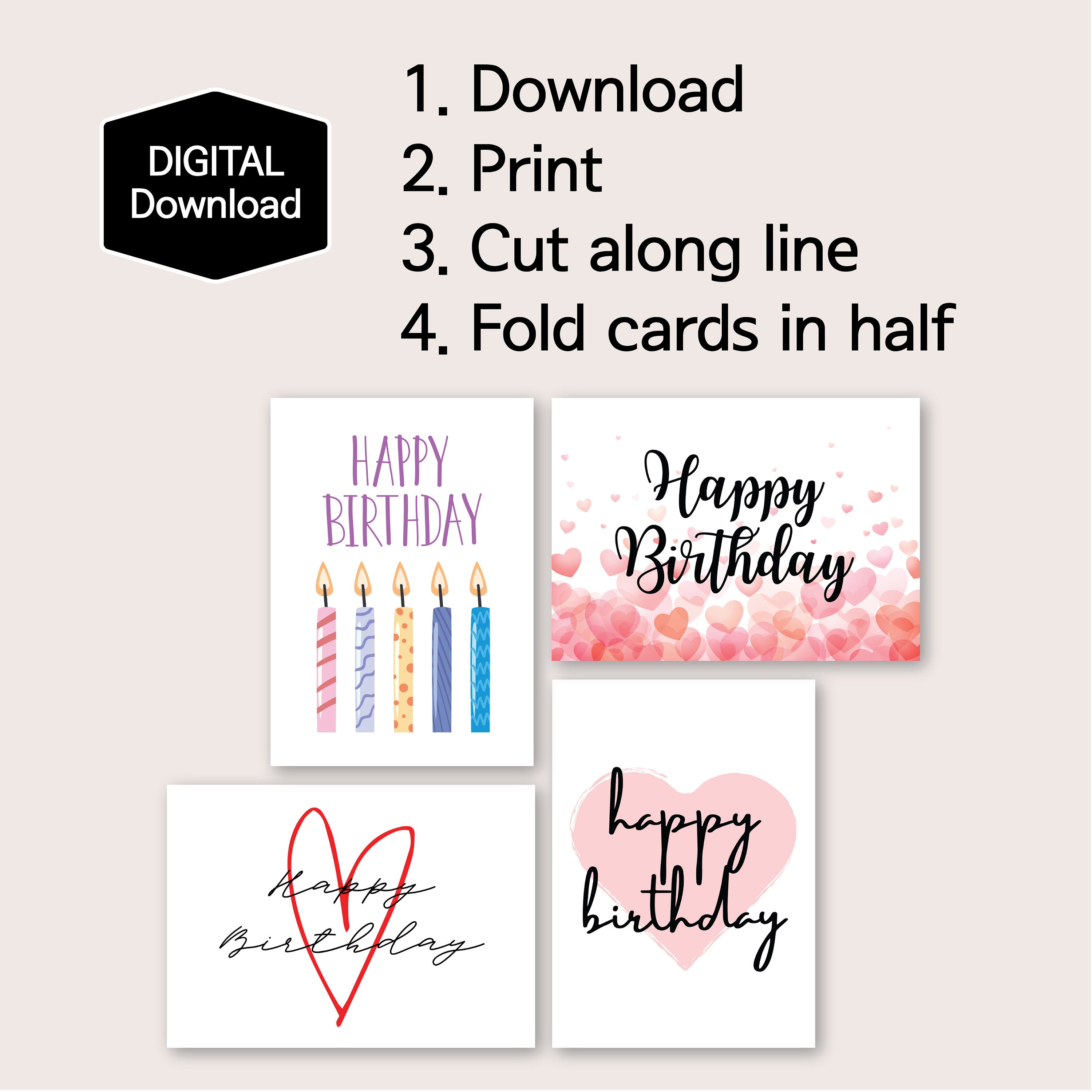 PRINTABLE Birthday Card Set,set of 4 Birthday Card,happy Birthday Card ...