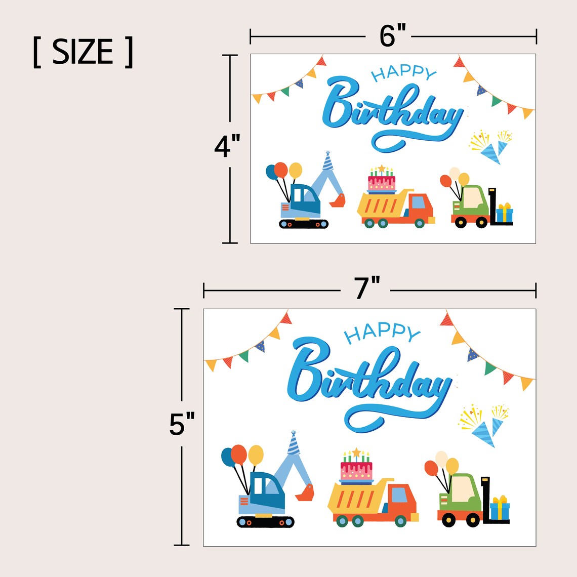 Printable Boy Construction Happy Birthday Card,dumper Truck,excavator ...