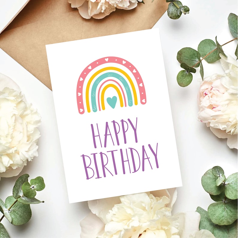 Printable Rainbow Happy Birthday Card,rainbow Birthday Card for Kids ...