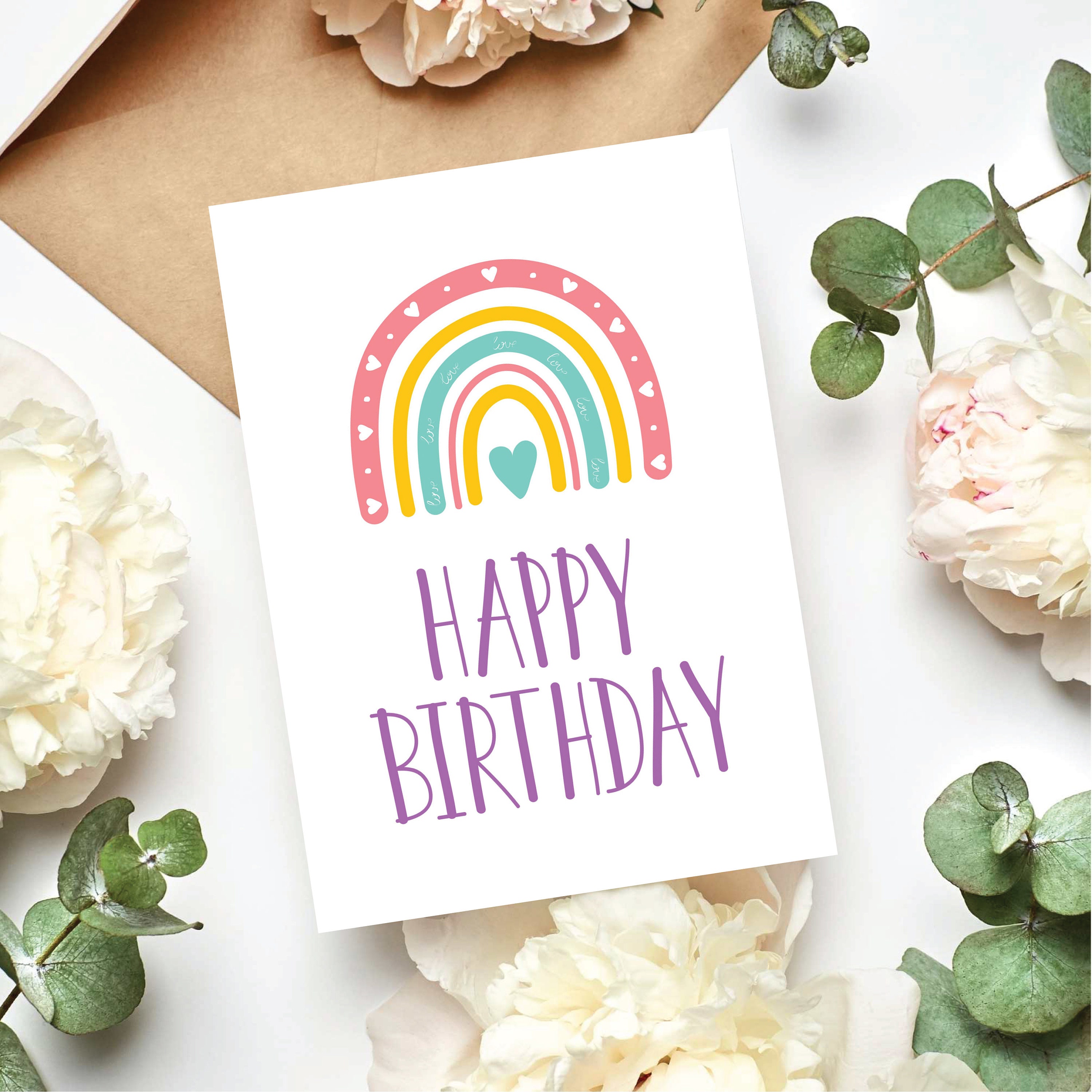 Printable Rainbow Happy Birthday Card,rainbow Birthday Card for Kids ...