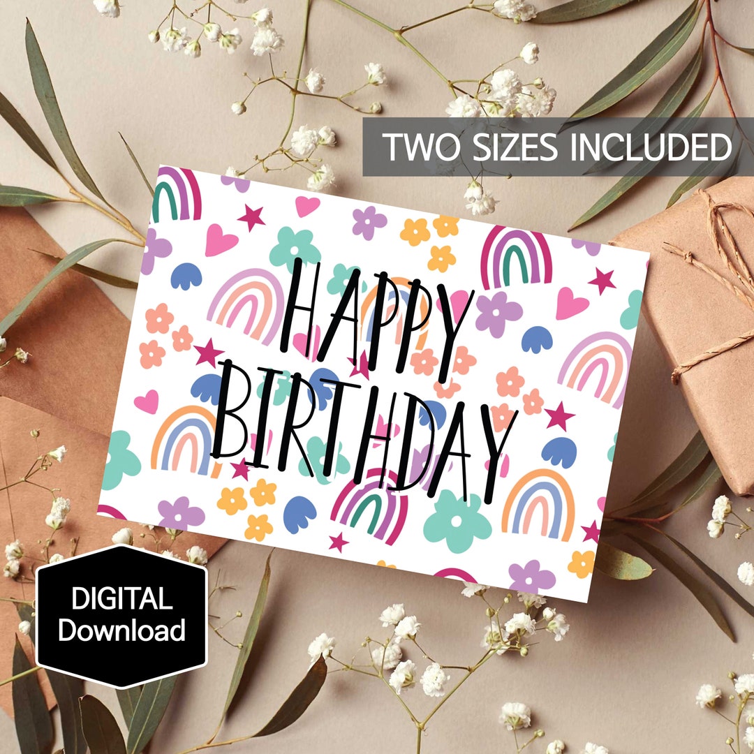 Printable Rainbow Happy Birthday Card for Kids,rainbow Birthday Card ...