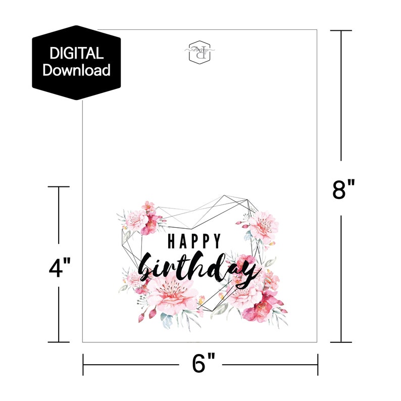 Printable Floral Happy Birthday Card for Her,flower & Heart Birthday ...