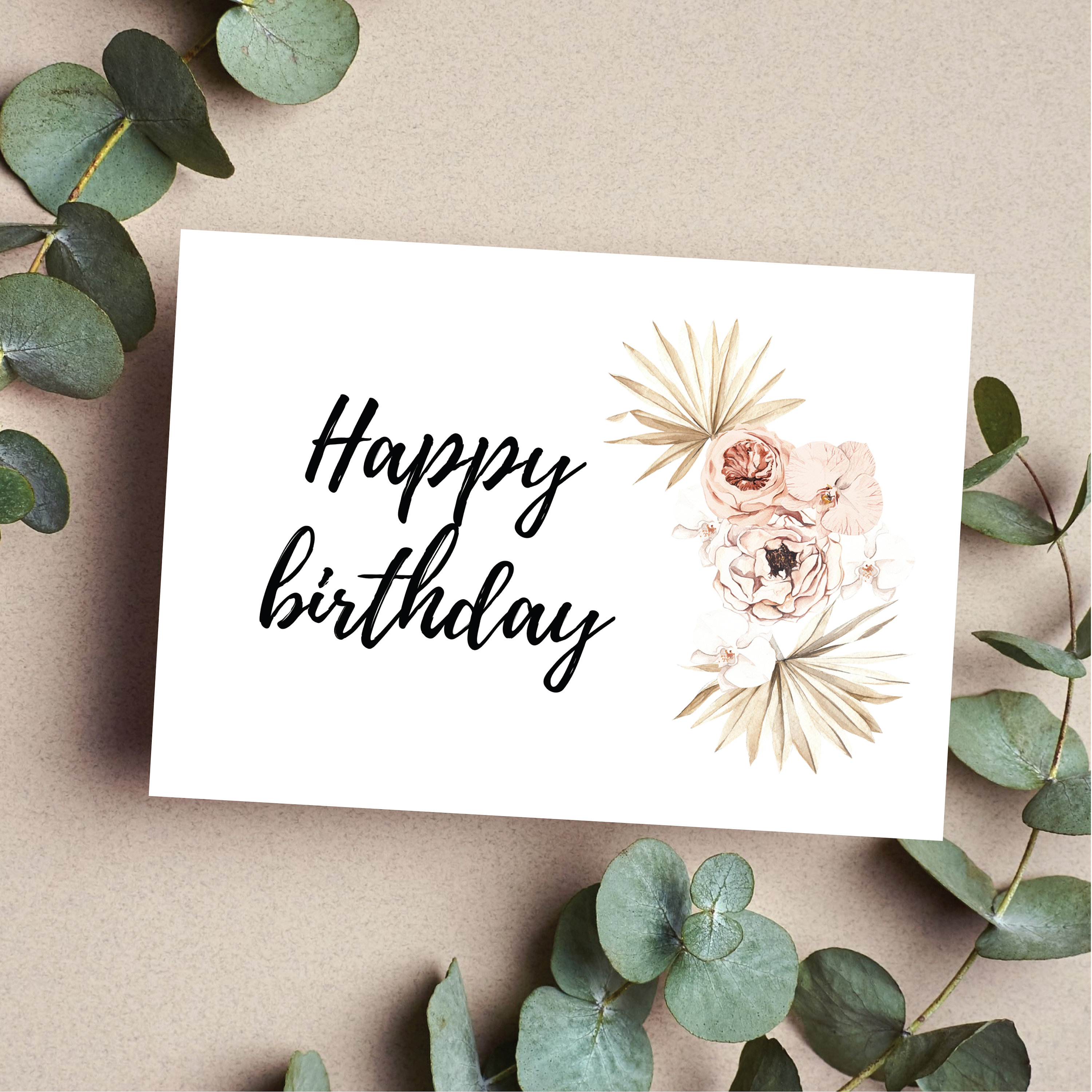 Printable Boho Floral Happy Birthday Card for Her,bohemian Palm Leaf ...