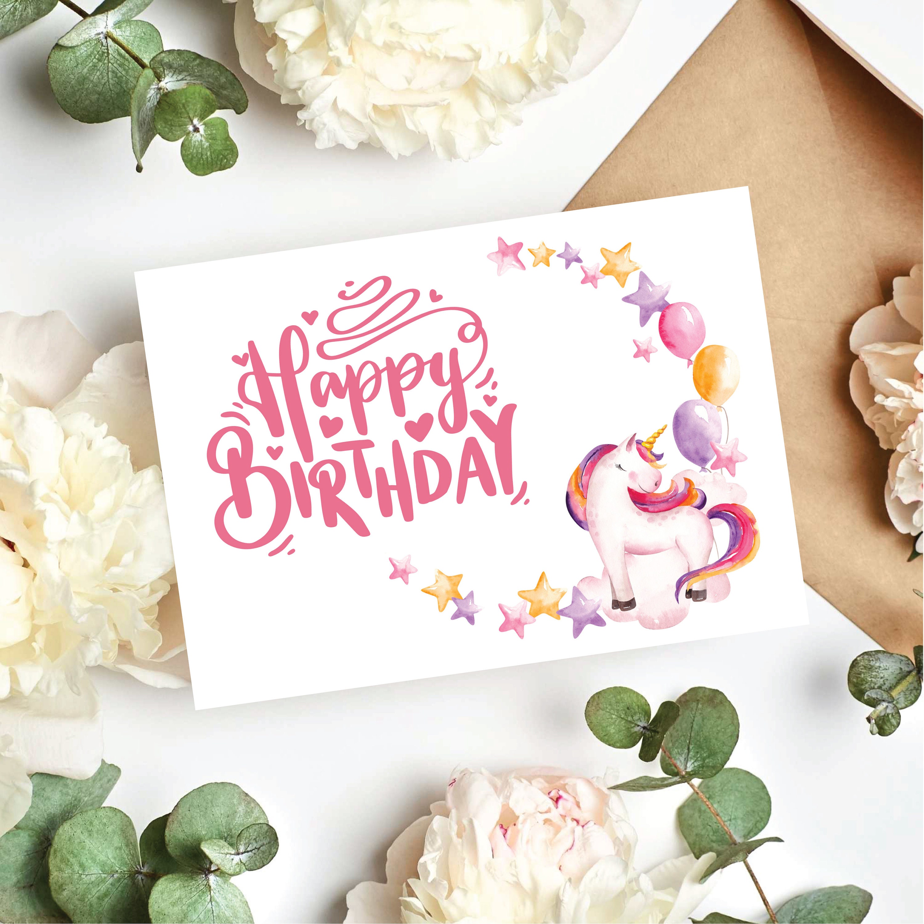 Unicorn Happy Birthday Card for Kids,printable Birthday Card for Girls ...