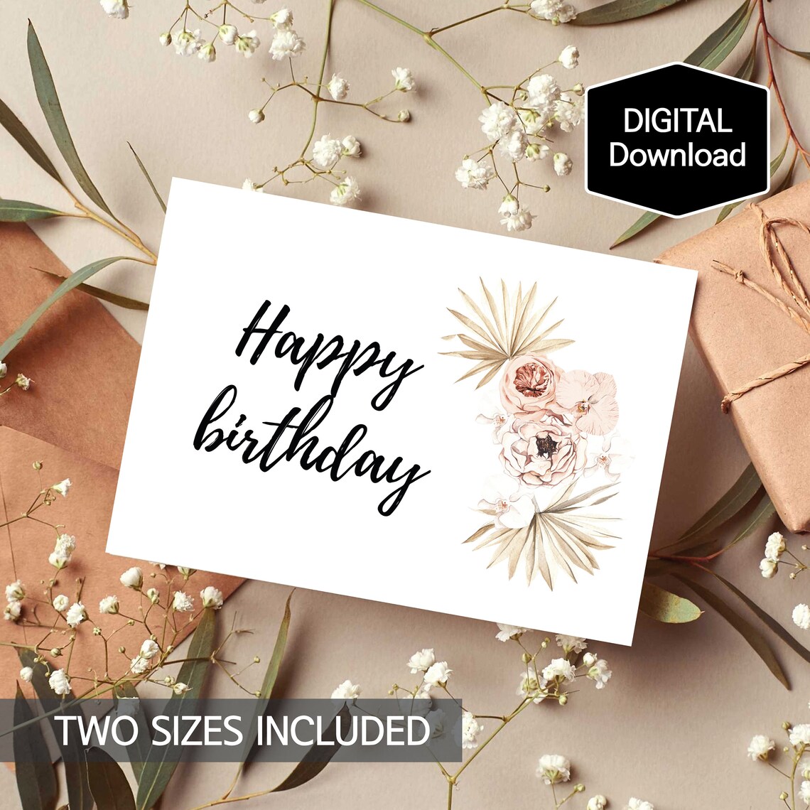 Printable Boho Floral Happy Birthday Card for Herbohemian | Etsy