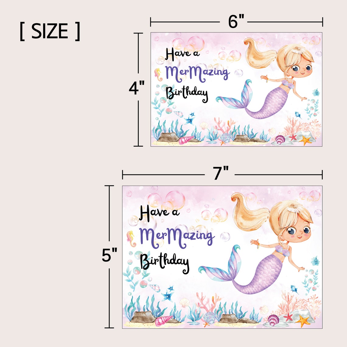 Printable Mermaid Happy Birthday Card for Girl,little Mermaid Card for ...