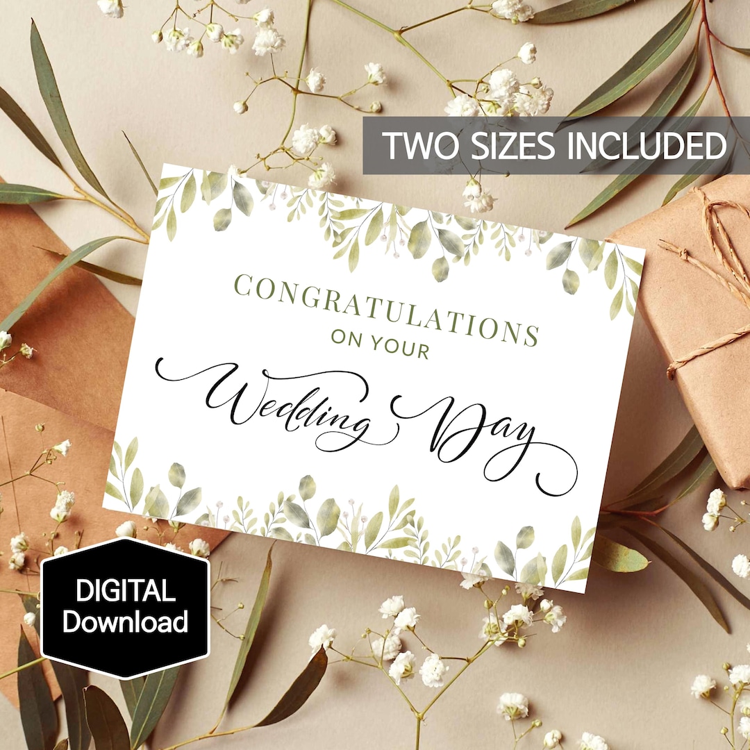 Printable Wedding Card, Congratulations on Your Wedding Day Card, Newly ...