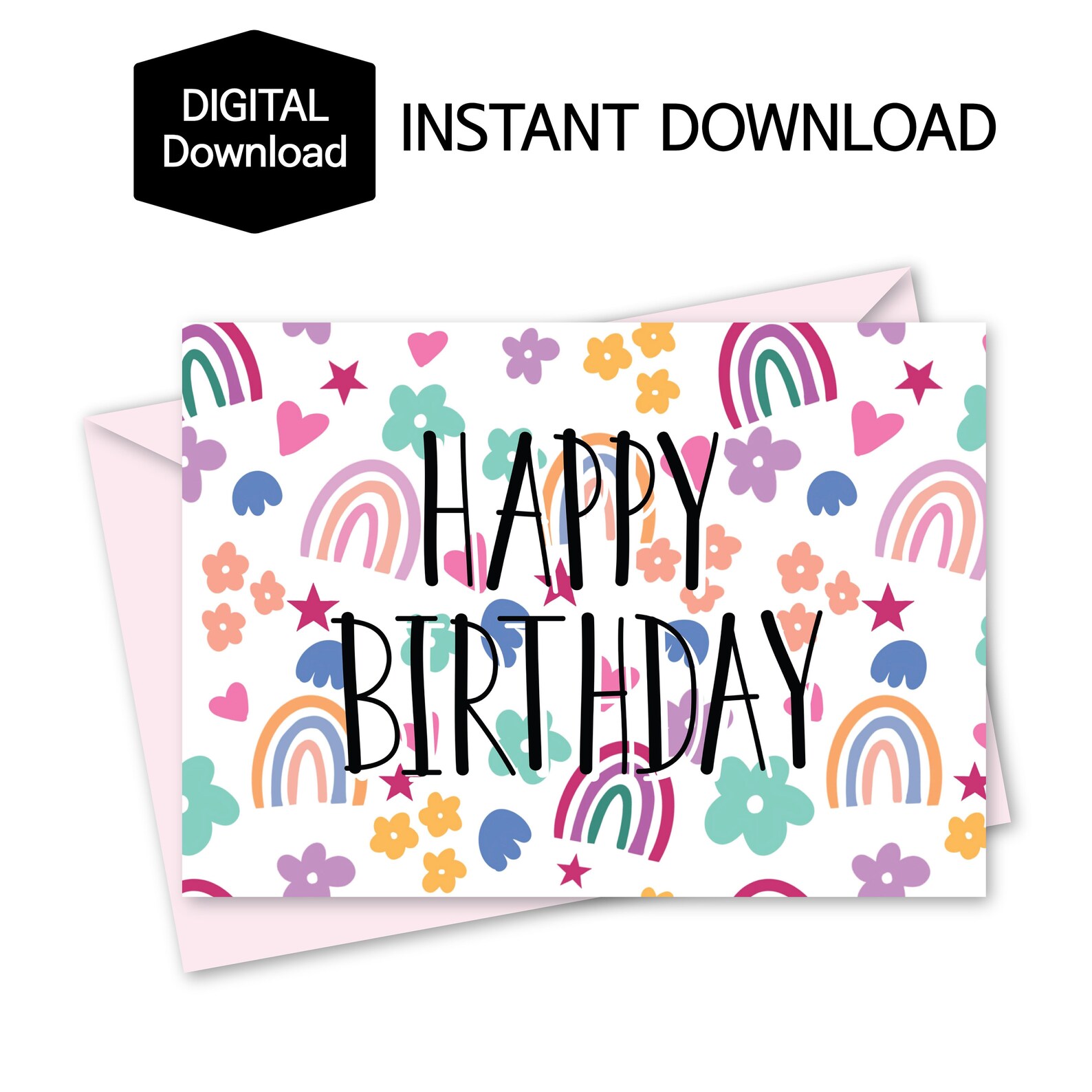 Printable Rainbow Happy Birthday Card for Kids,rainbow Birthday Card ...