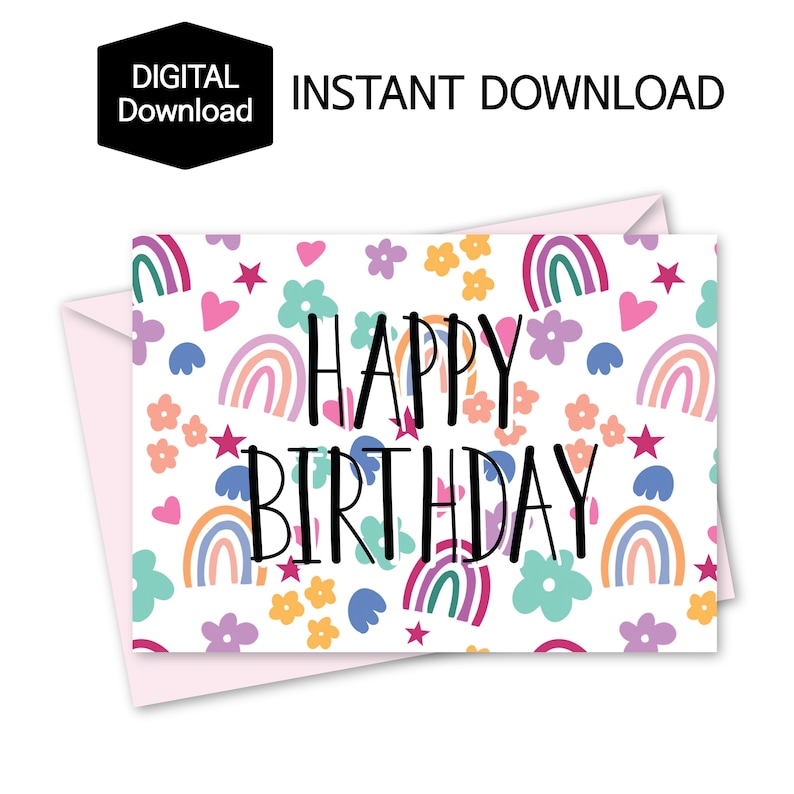 Printable Rainbow Happy Birthday Card for Kids,rainbow Birthday Card ...