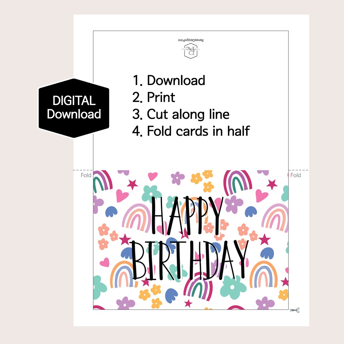 Printable Rainbow Happy Birthday Card for Kids,rainbow Birthday Card ...