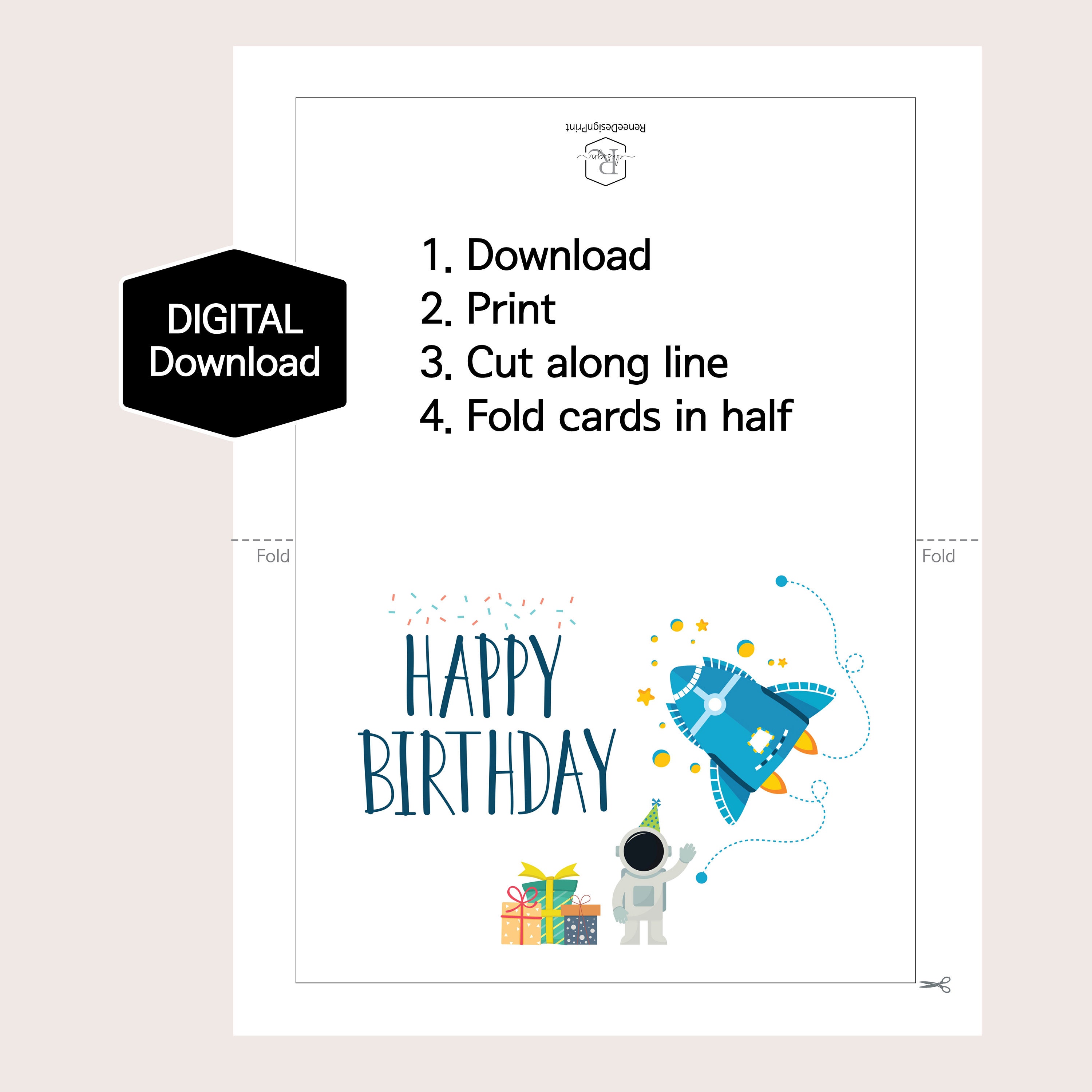 Rocket Happy Birthday Card for Kids,space Planets Galaxy Card for Boy ...