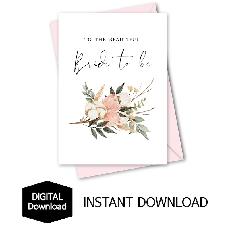 Printable to the Beautiful Bride to Be Card,cotton Plant Branch,bridal ...