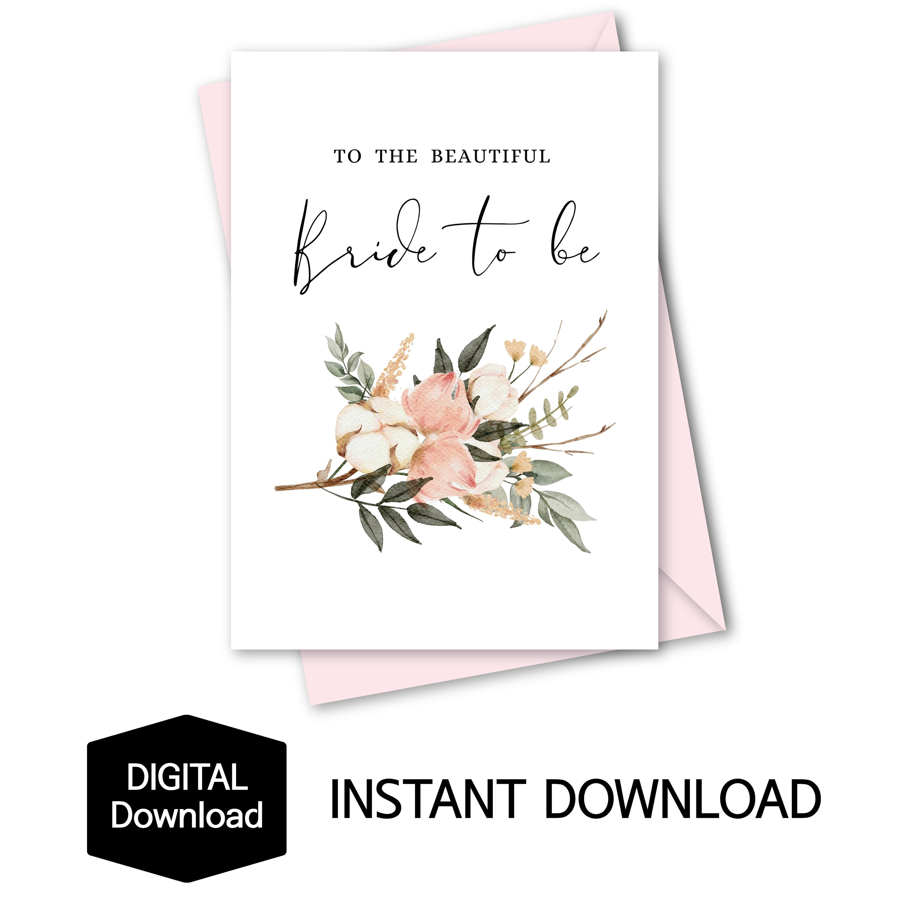 Printable to the Beautiful Bride to Be Card,cotton Plant Branch,bridal ...