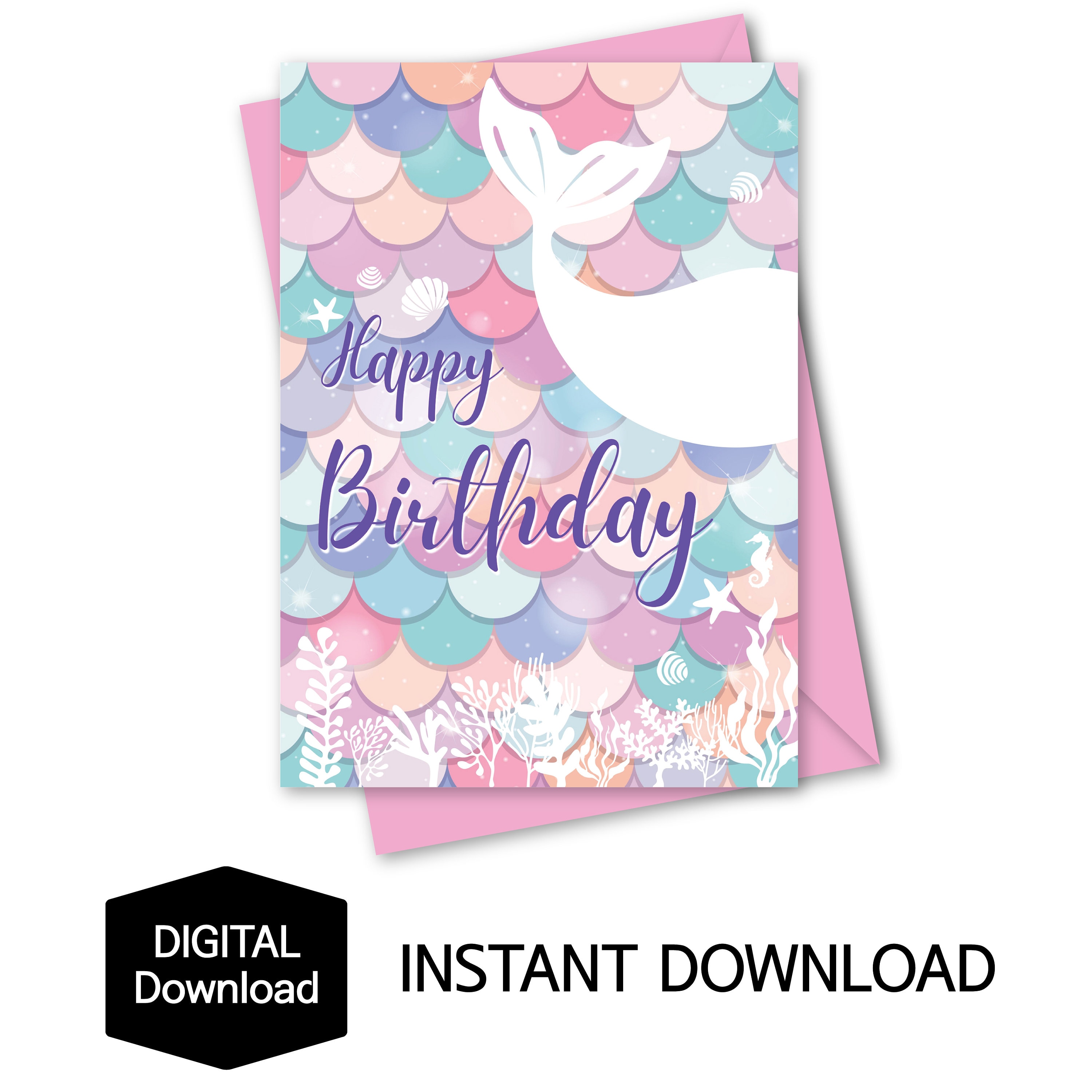 Mermaid Happy Birthday Card for Girl,under the Sea,little Mermaid Card ...