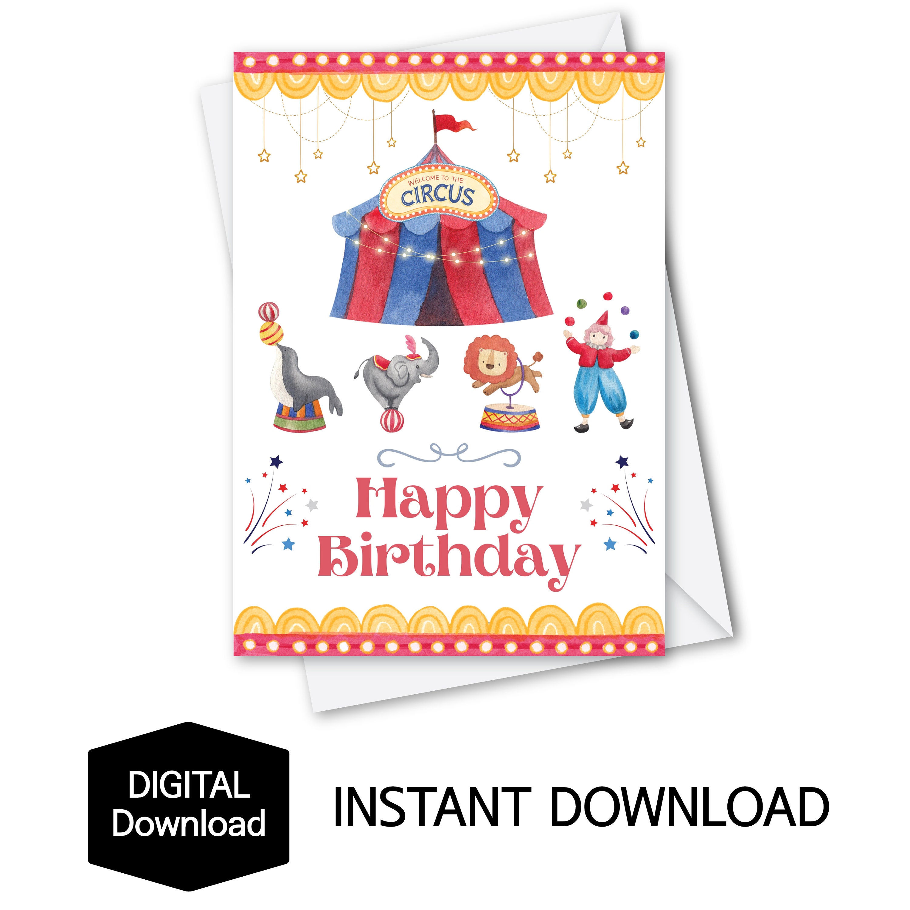 PRINTABLE Circus Birthday Card for Kids,carnival Themed Birthday Card ...