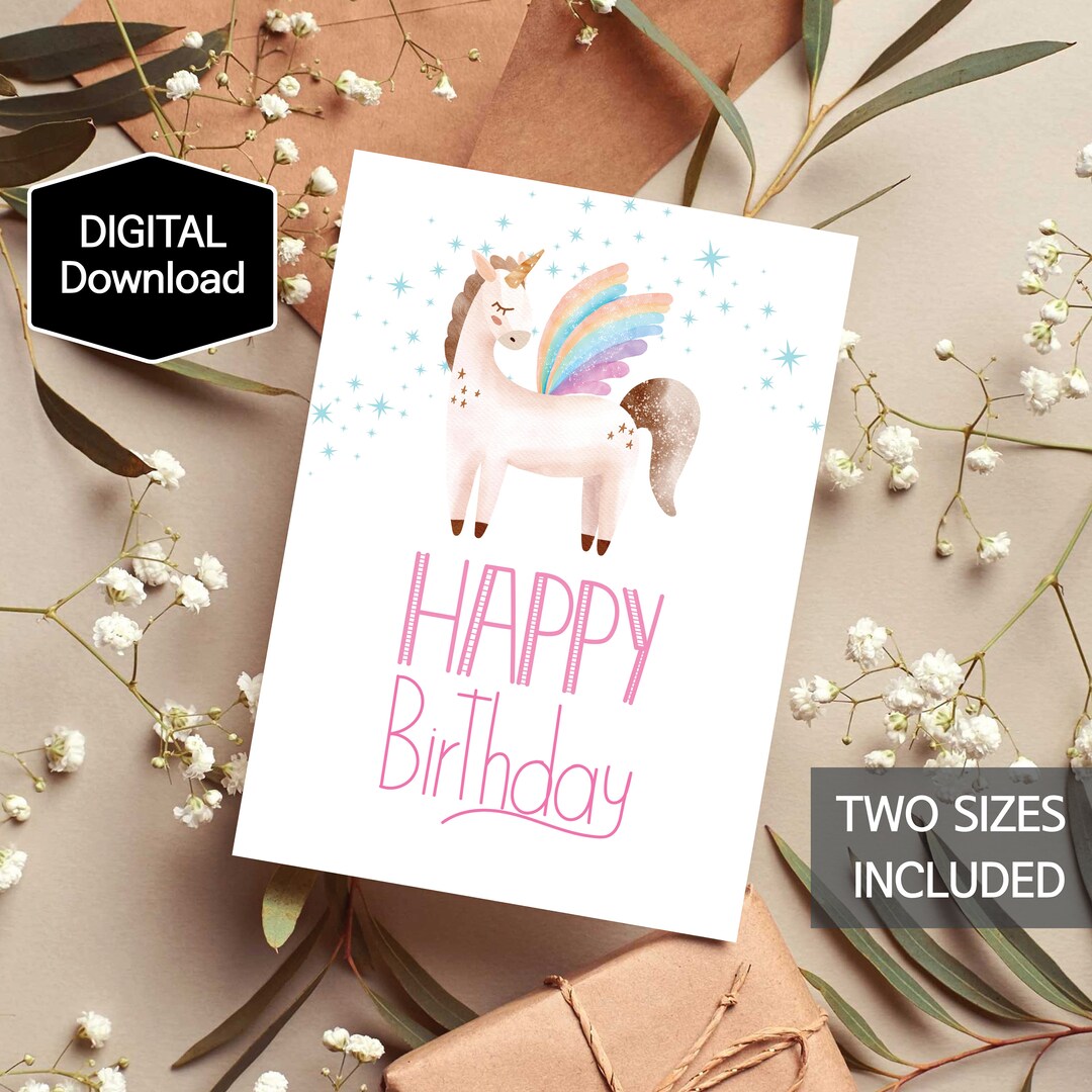 Printable Unicorn Birthday Card,magical Unicorn Card for Kids,cute ...