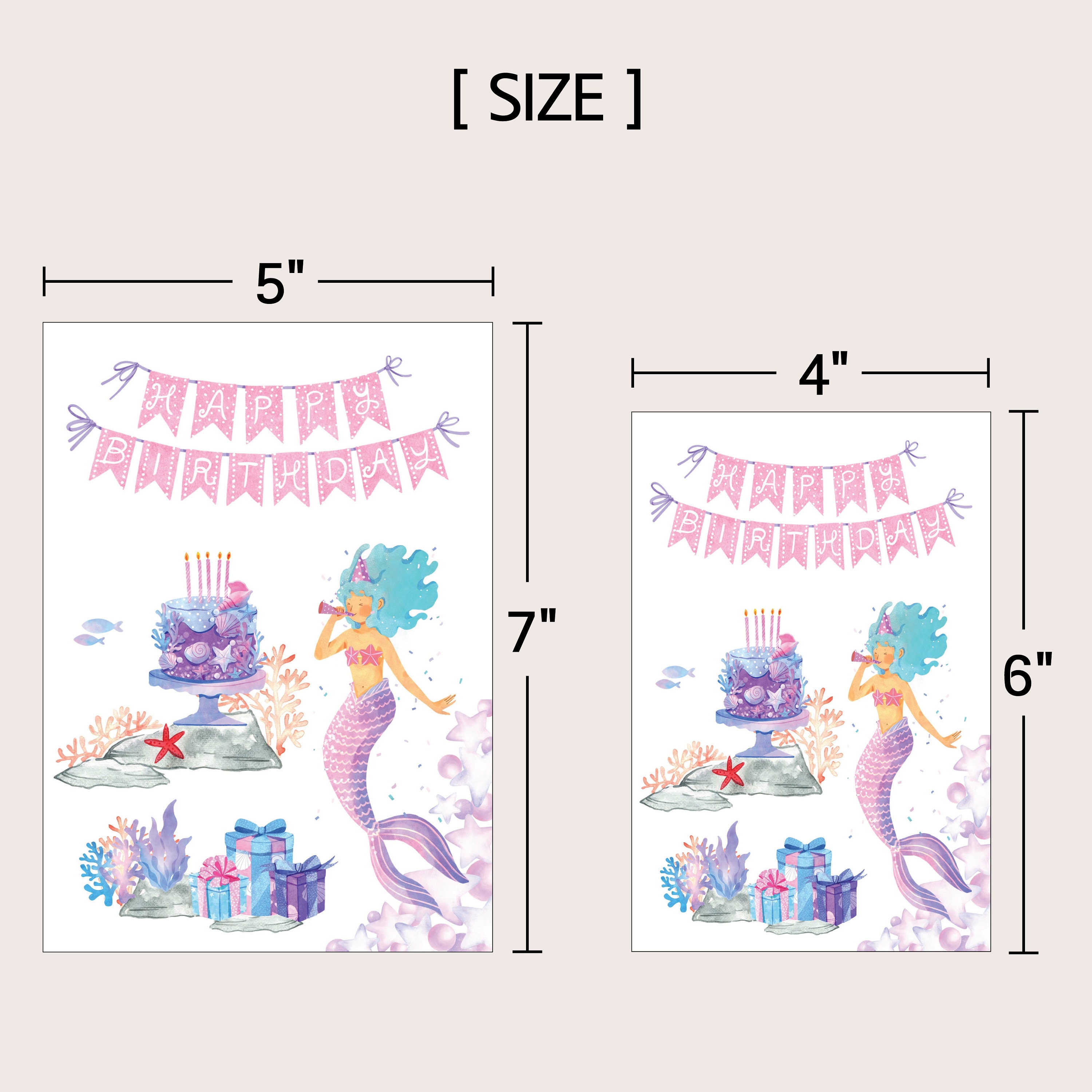 Printable Mermaid Happy Birthday Card for Girl,little Mermaid Card for ...