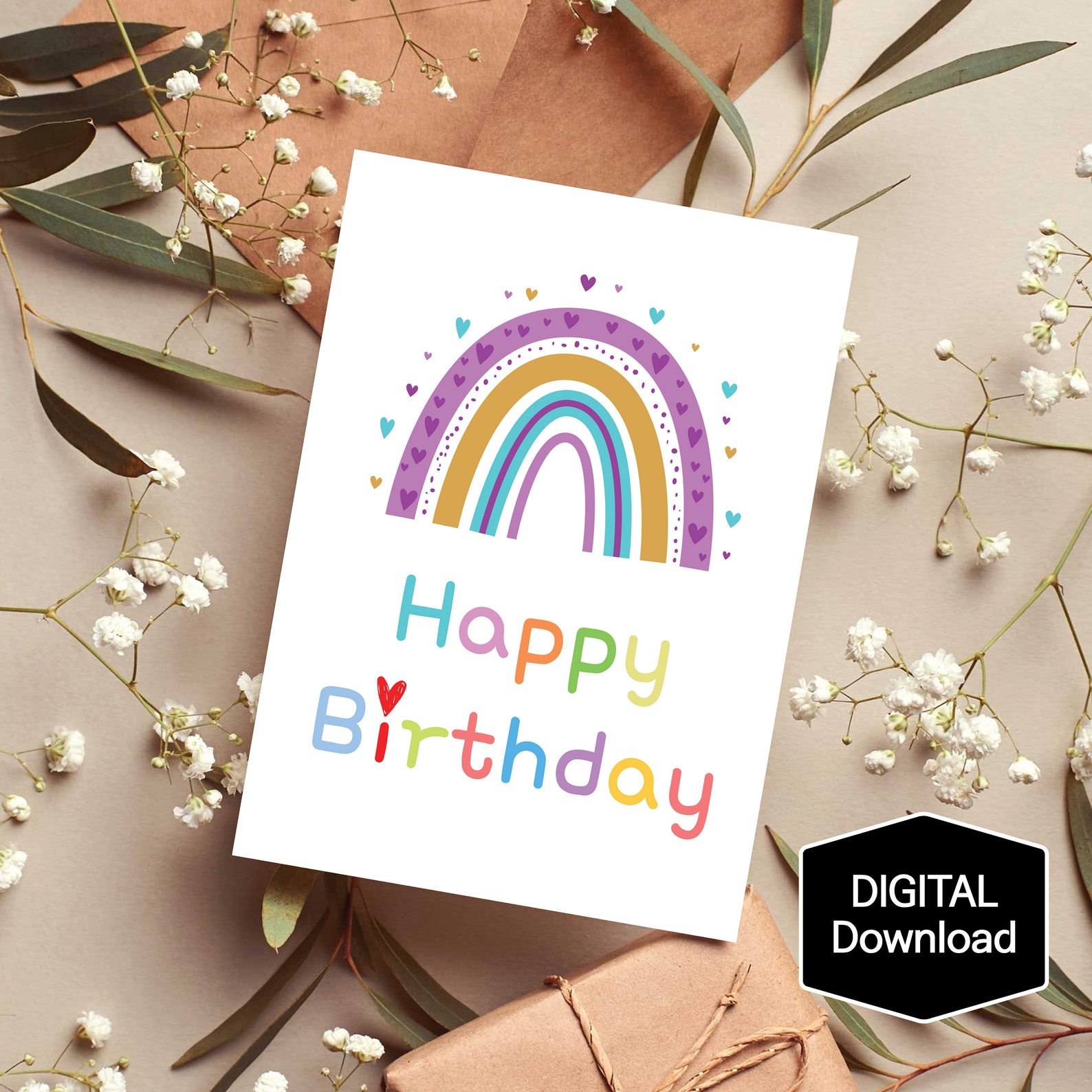 Printable Rainbow Happy Birthday Card for Kidsrainbow | Etsy