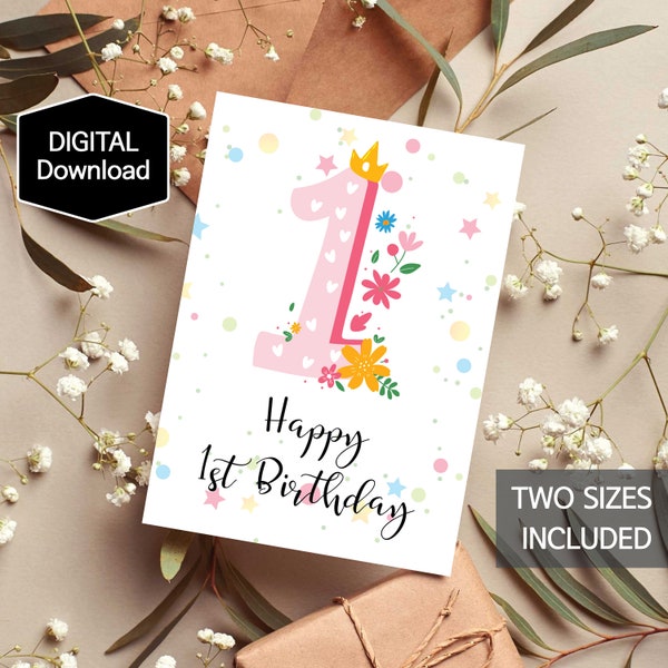 1st Birthday Card Girl Flowers - Etsy