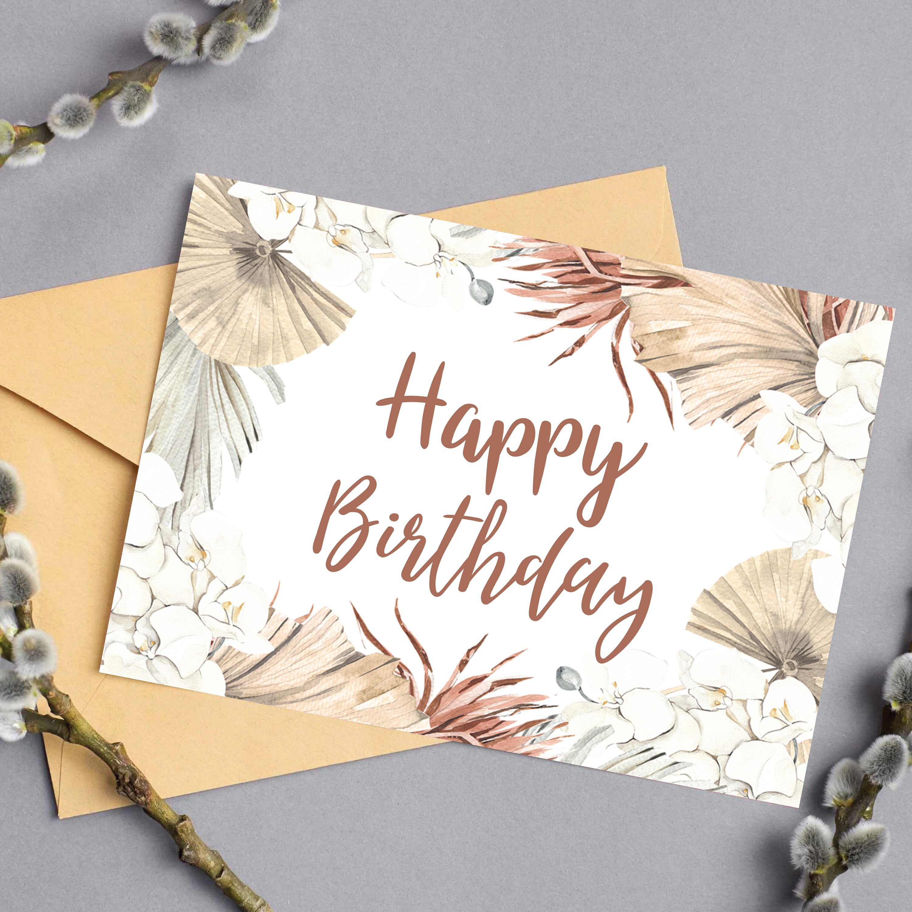 Printable Boho Palm Leaf Birthday Card,pampas Grass Birthday Card ...