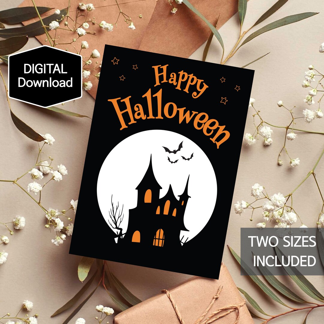 Printable Halloween Card, Happy Halloween Card, Trick or Treat Cards ...